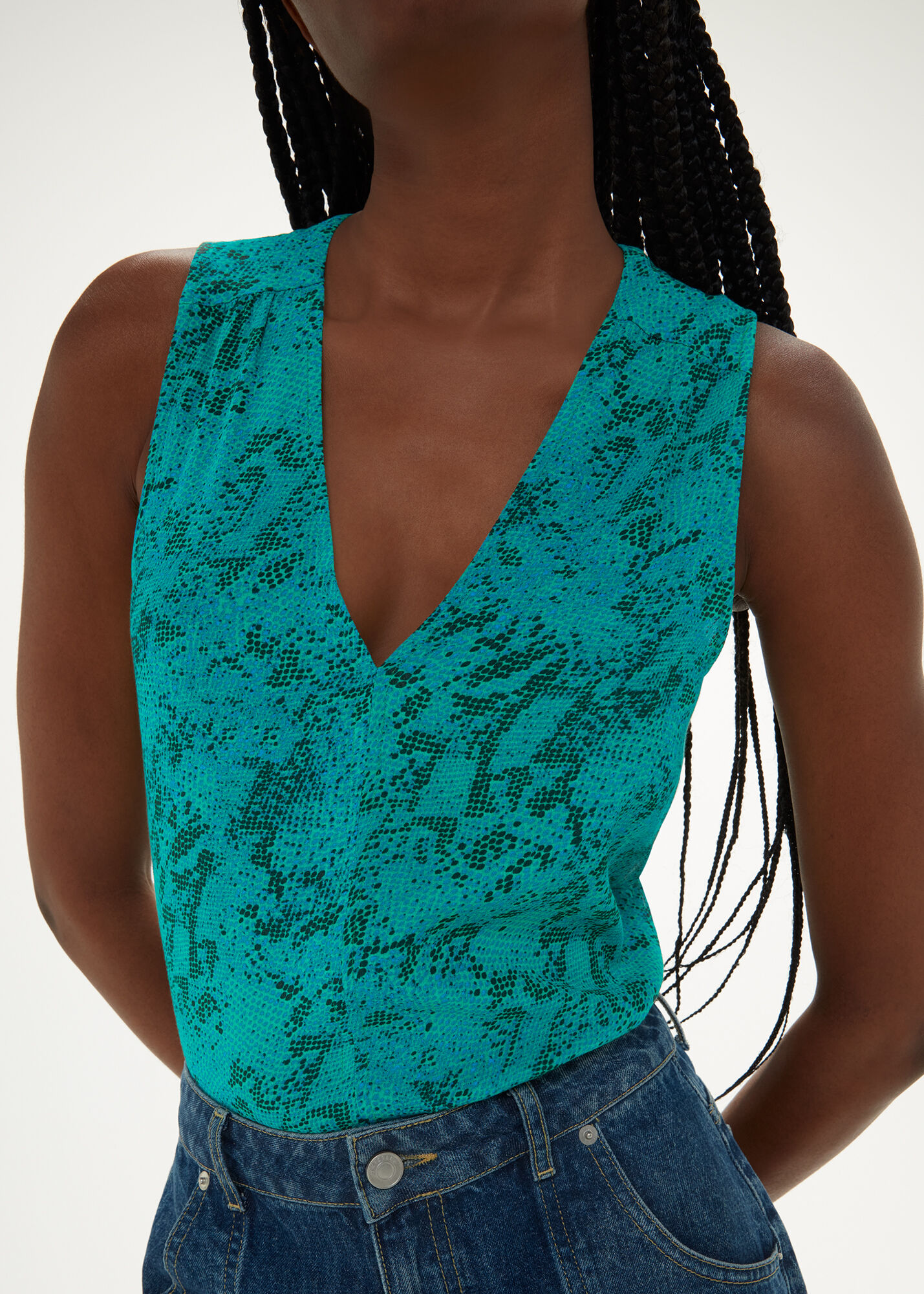 Teal/Multi Diagonal Snake Vest Top | WHISTLES | Whistles UK