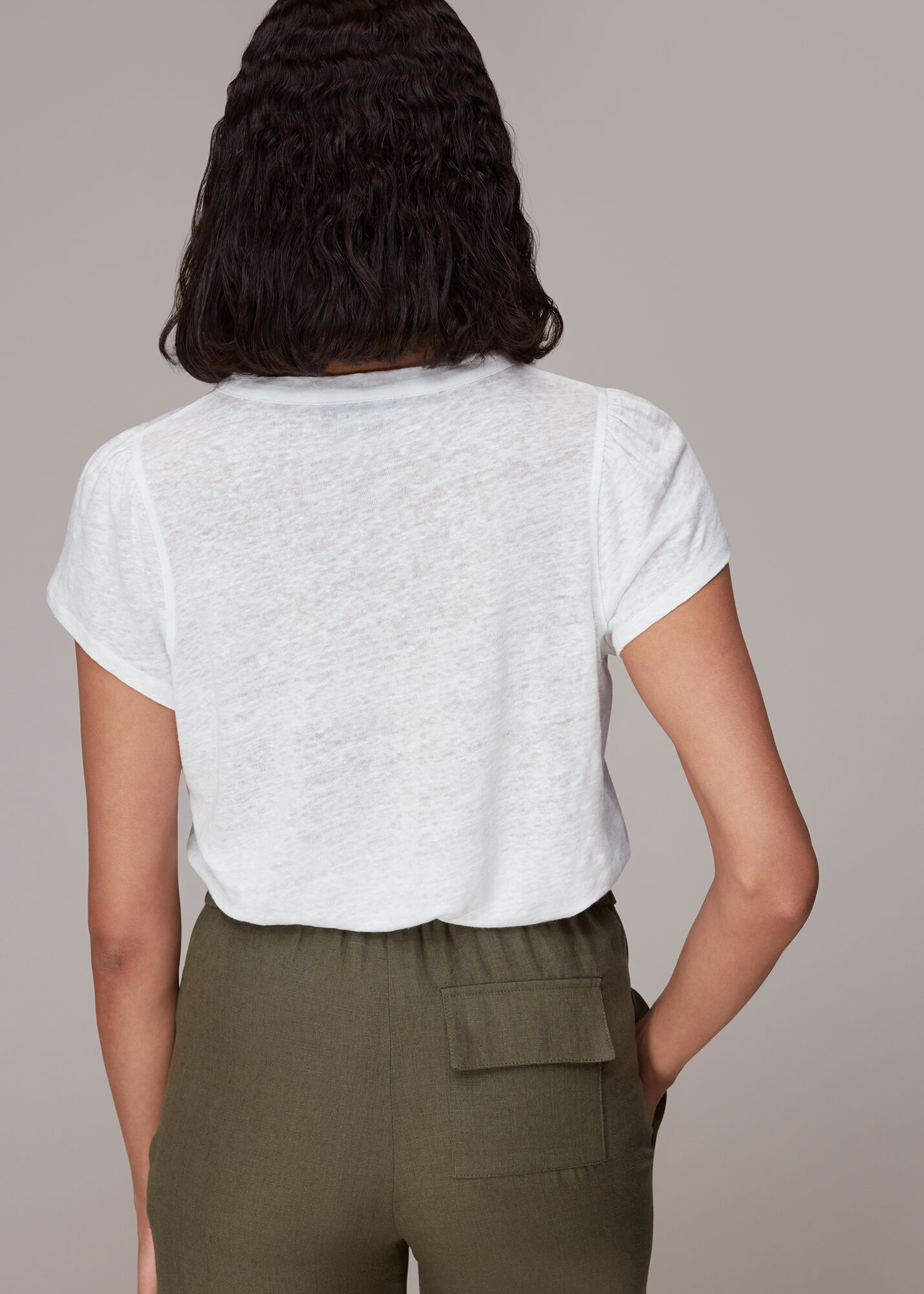 White Cada Button Linen Mix Tee | WHISTLES | Whistles UK