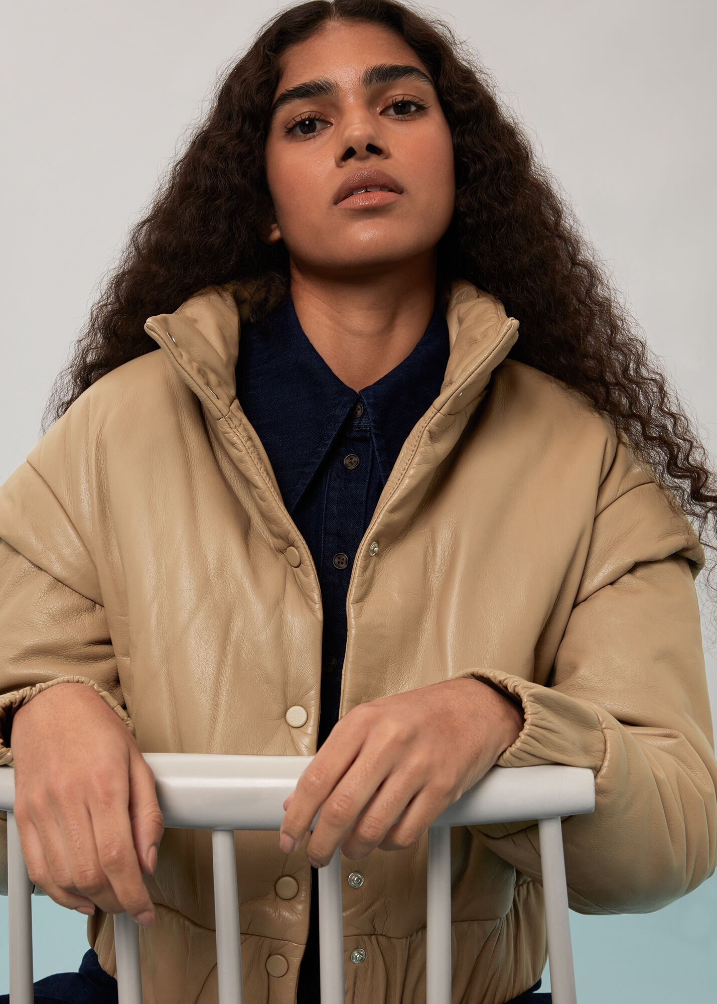 Beige Finn Leather Puffer Jacket | WHISTLES | Whistles UK