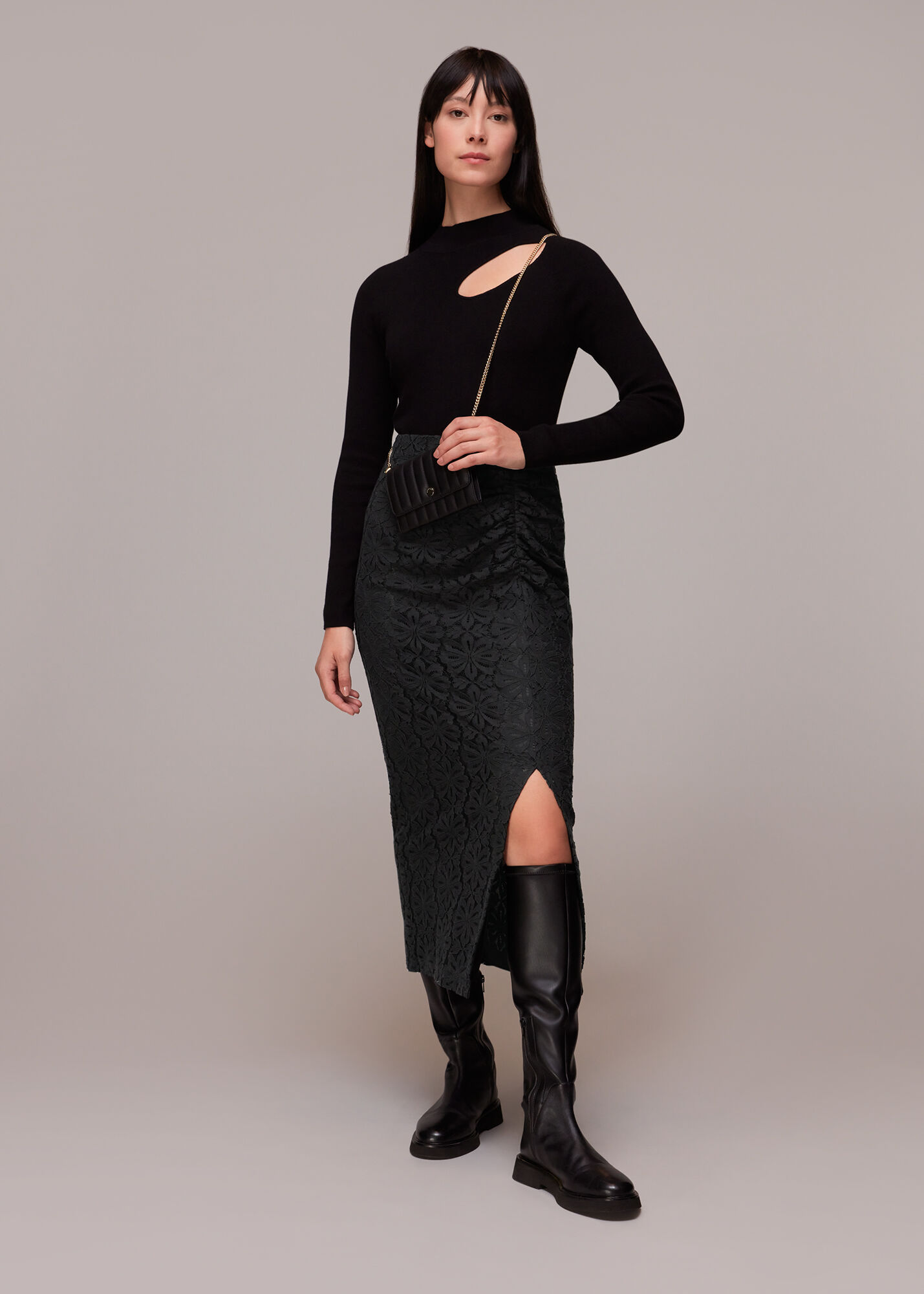 Black Lace Column Skirt | WHISTLES | Whistles UK