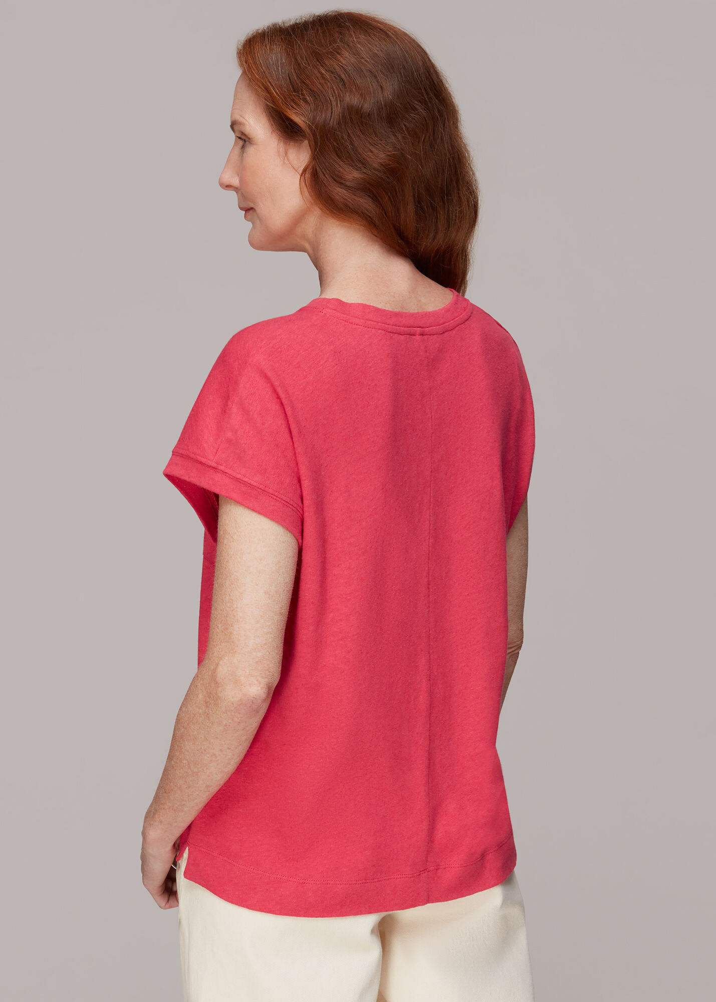 Pink Ember Linen Mix Pocket Tee | WHISTLES | Whistles UK