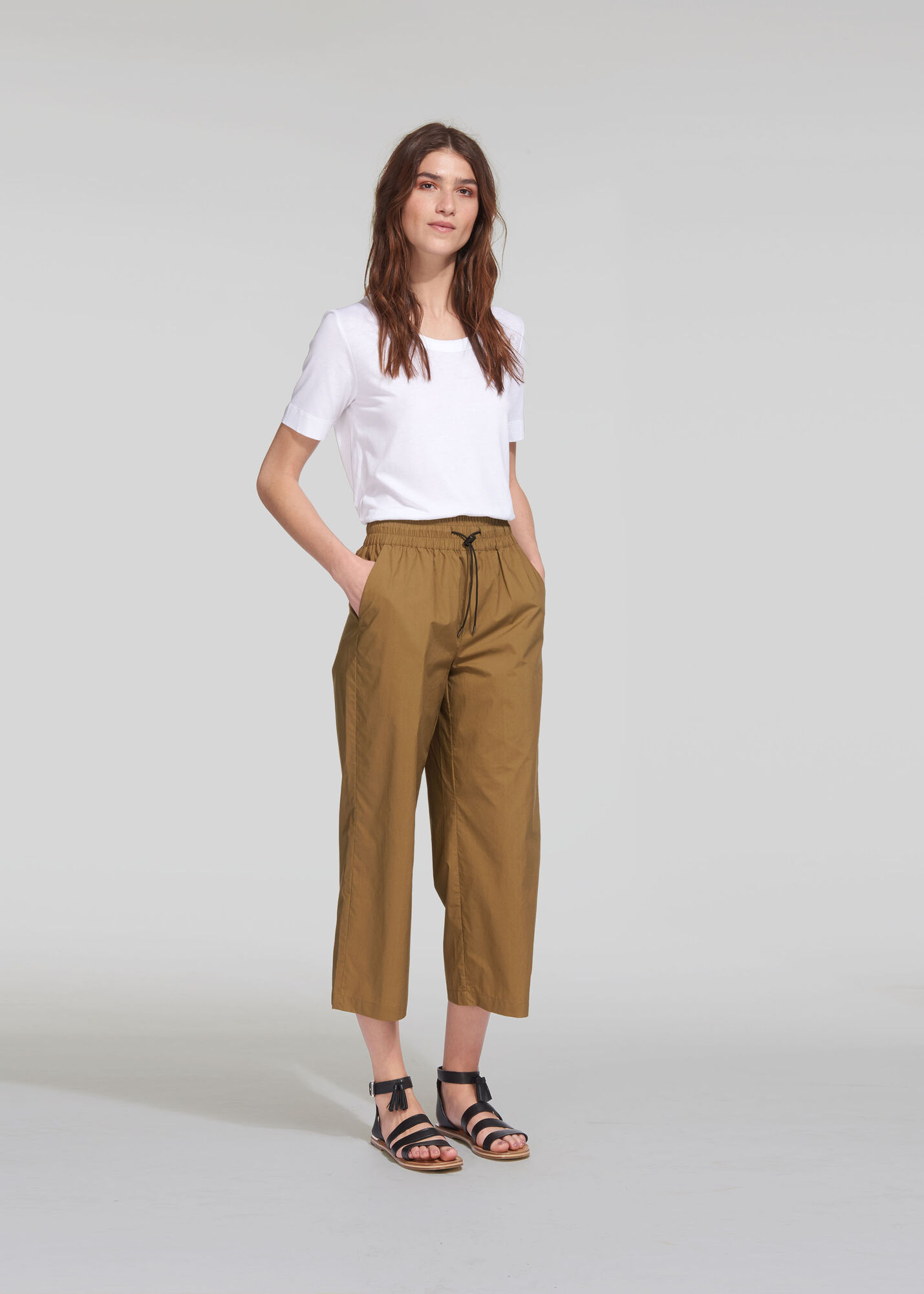Ash Elasticated Poplin Trouser, Khaki | WHISTLES