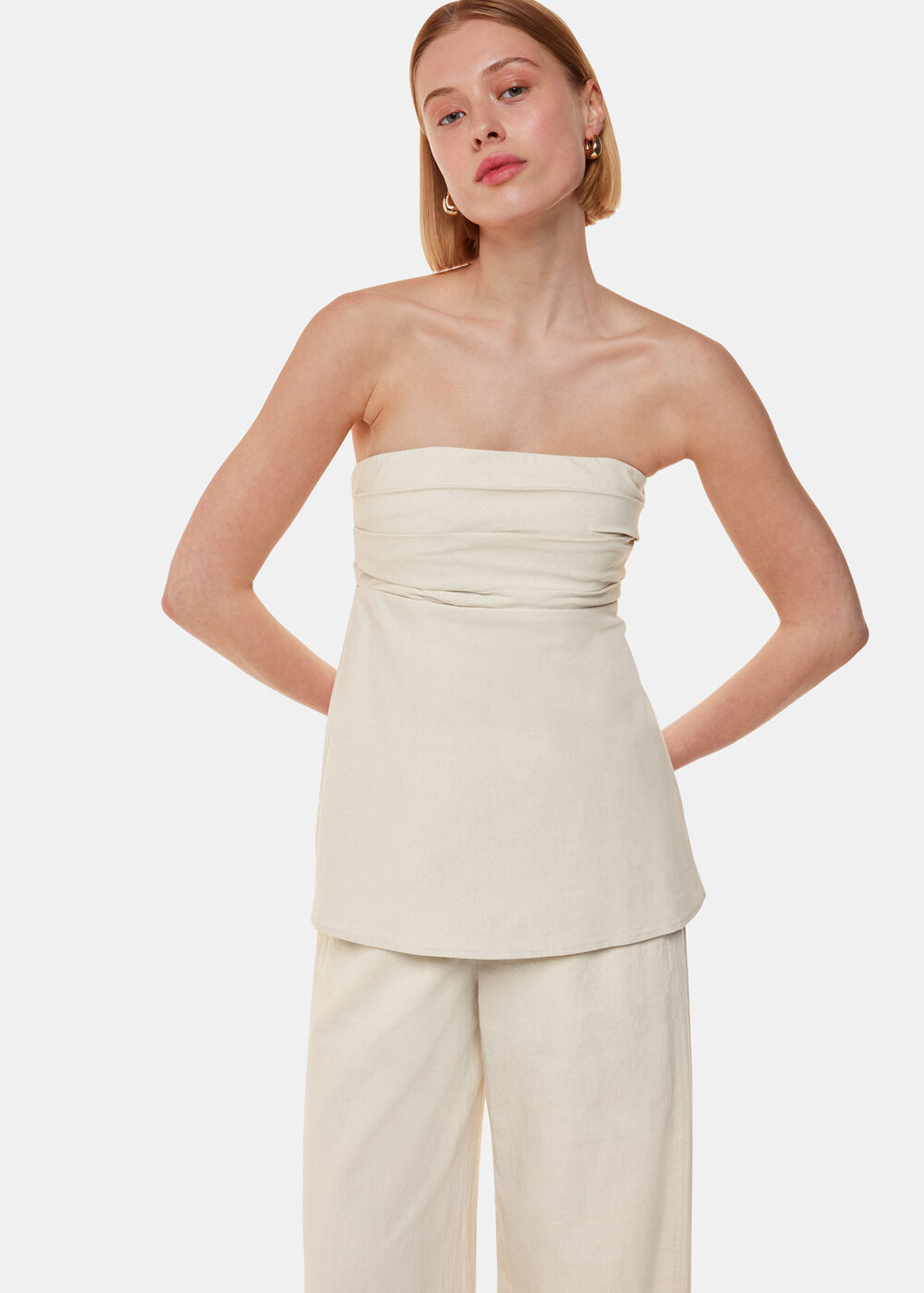 Oatmeal Lula Linen Blend Bandeau Top | WHISTLES | Whistles US