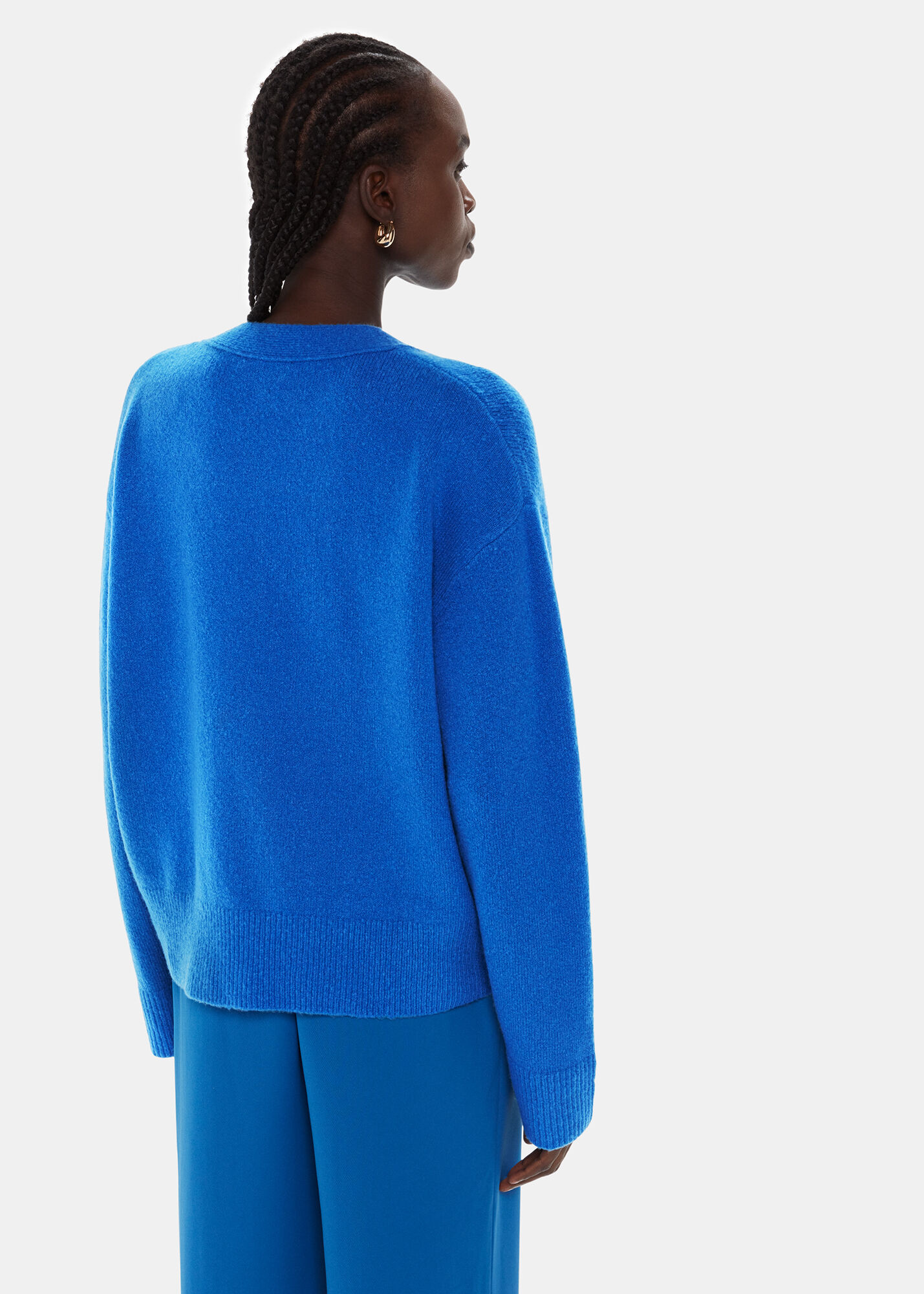 Blue Textured Wool Mix Cardigan | WHISTLES | Whistles UK