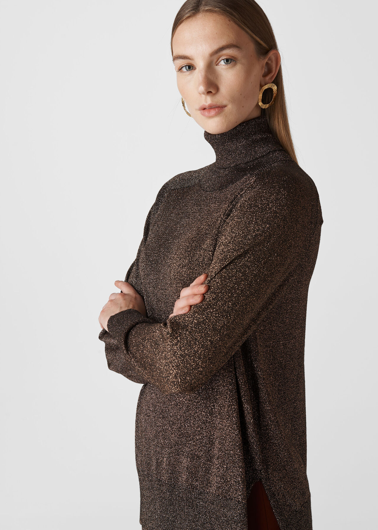 Silver Sparkle Relaxed Polo Neck | WHISTLES