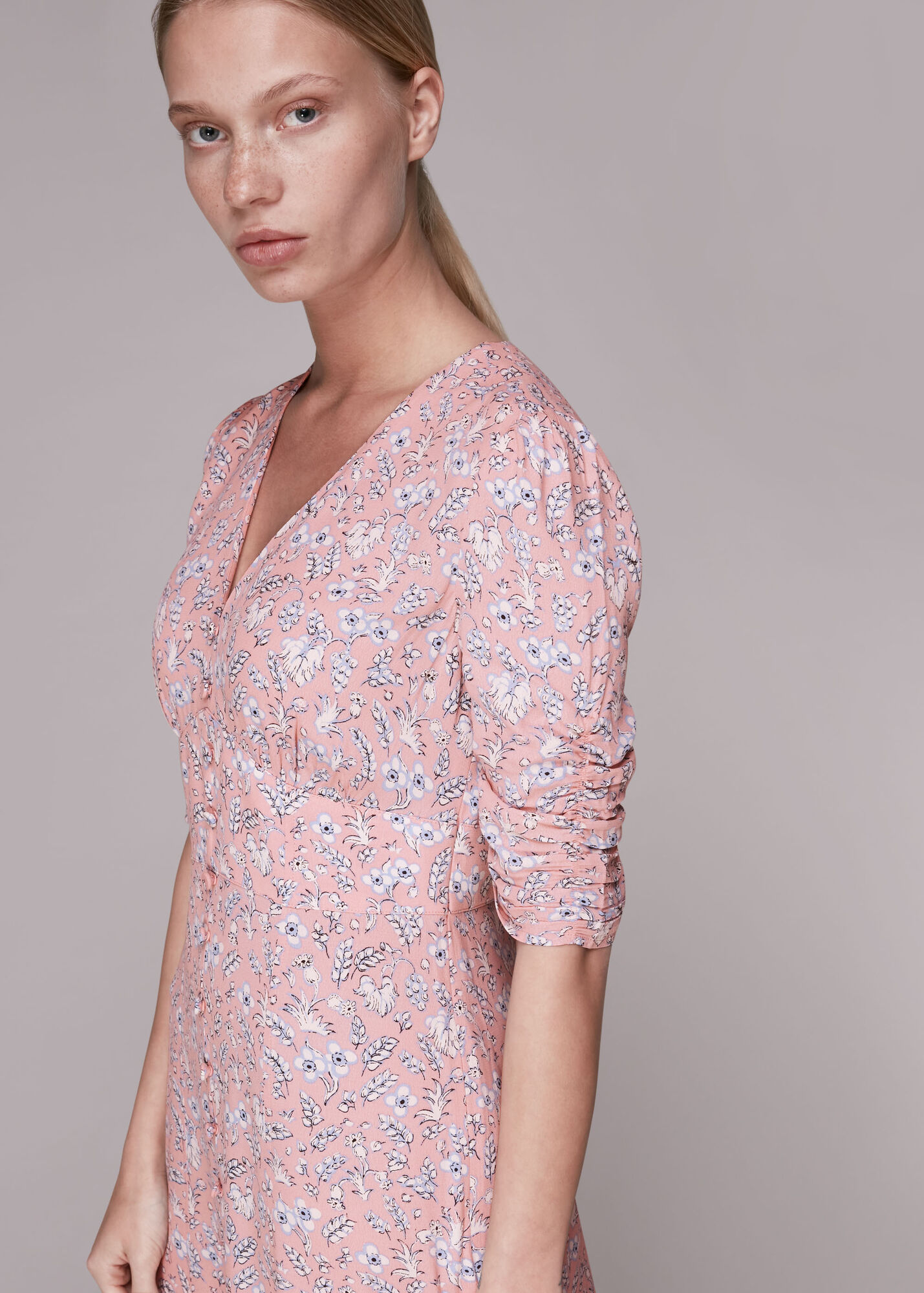 Pink/Multi Wheat Floral Midi Dress | WHISTLES | Whistles US
