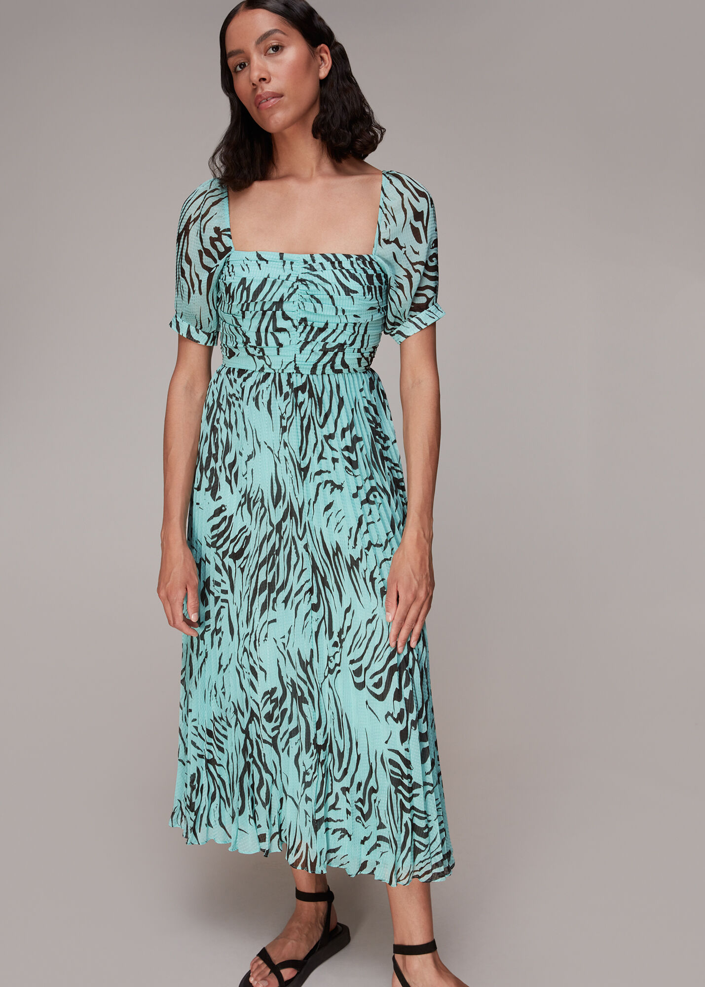Mint Midnight Tiger Pleated Dress | WHISTLES | Whistles UK