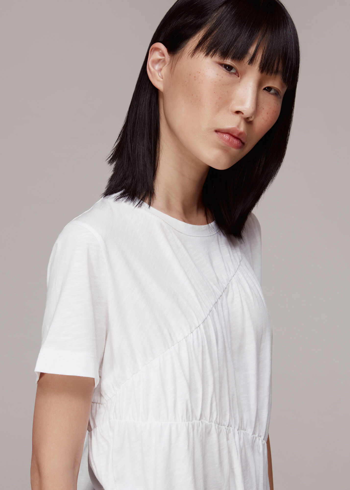 White Daja Diagonal Ruched Top | WHISTLES