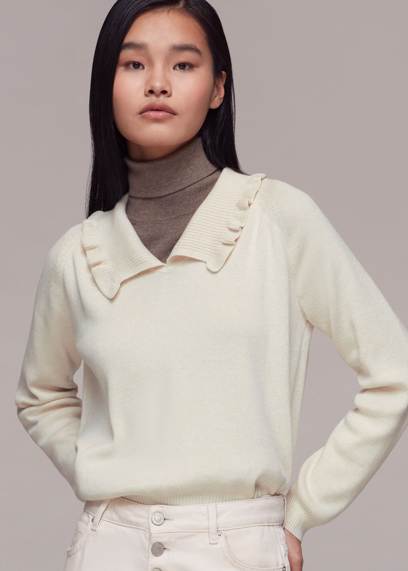 Oatmeal Frill Collar Sweater | WHISTLES | Whistles UK