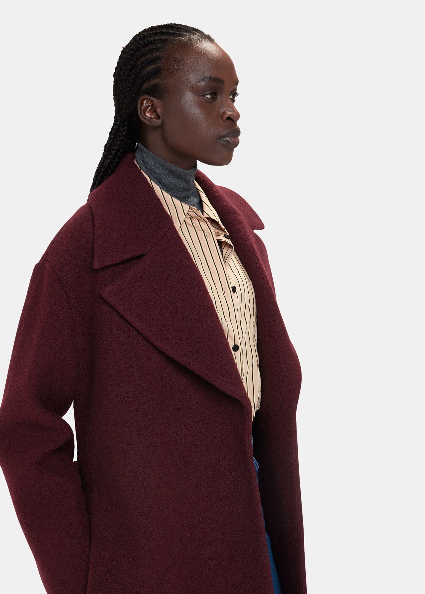 Burgundy Wool Wrap Coat Relaxed Fit Tie Waist Whistles