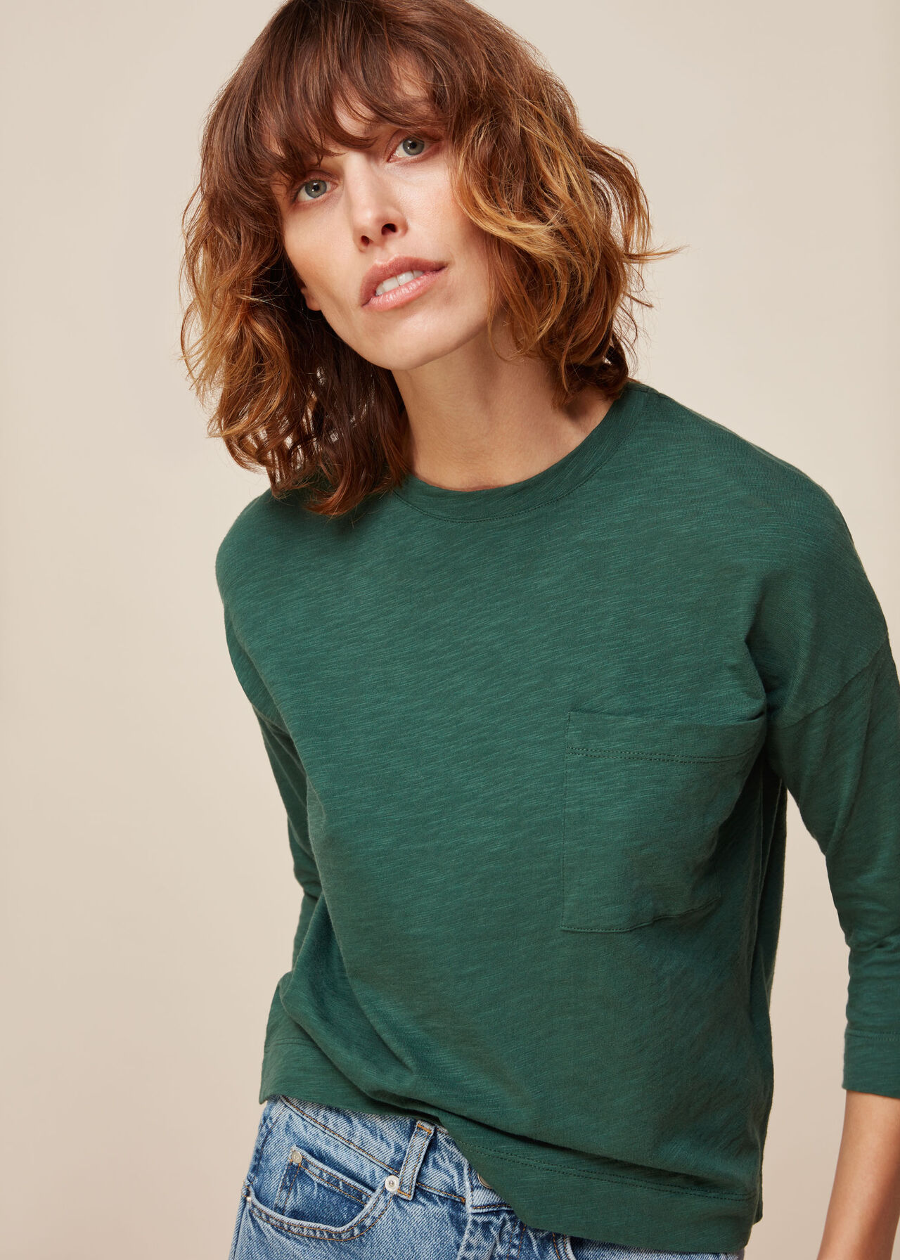 Dark Green Cotton Pocket Top | WHISTLES | Whistles