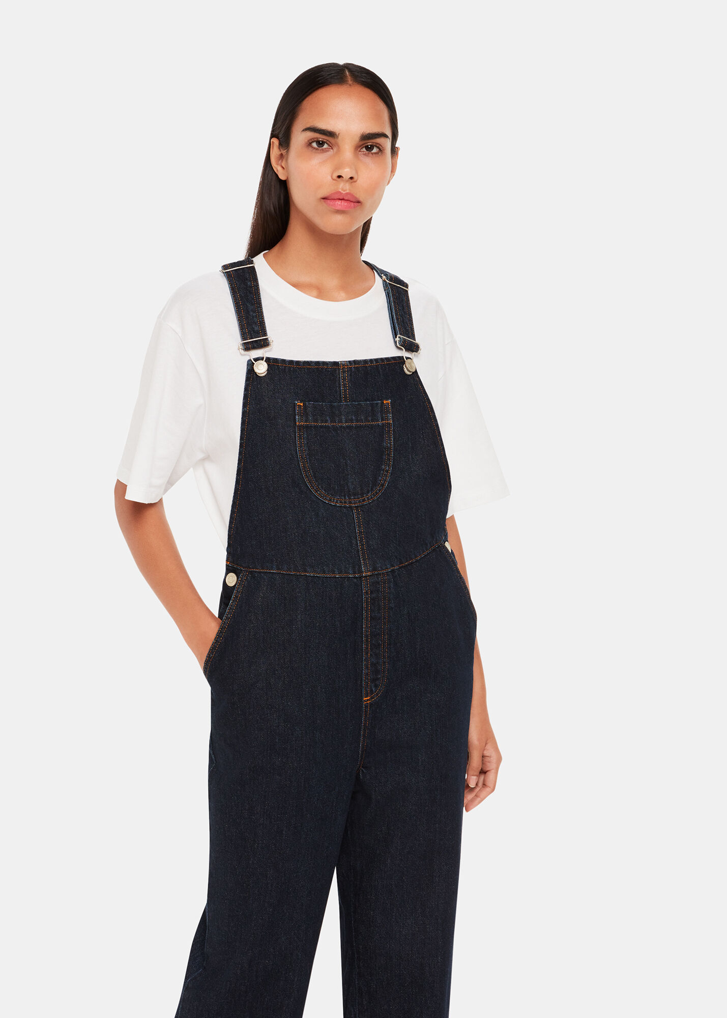Dark Denim Wide Leg Dungarees | Whistles UK | Whistles UK