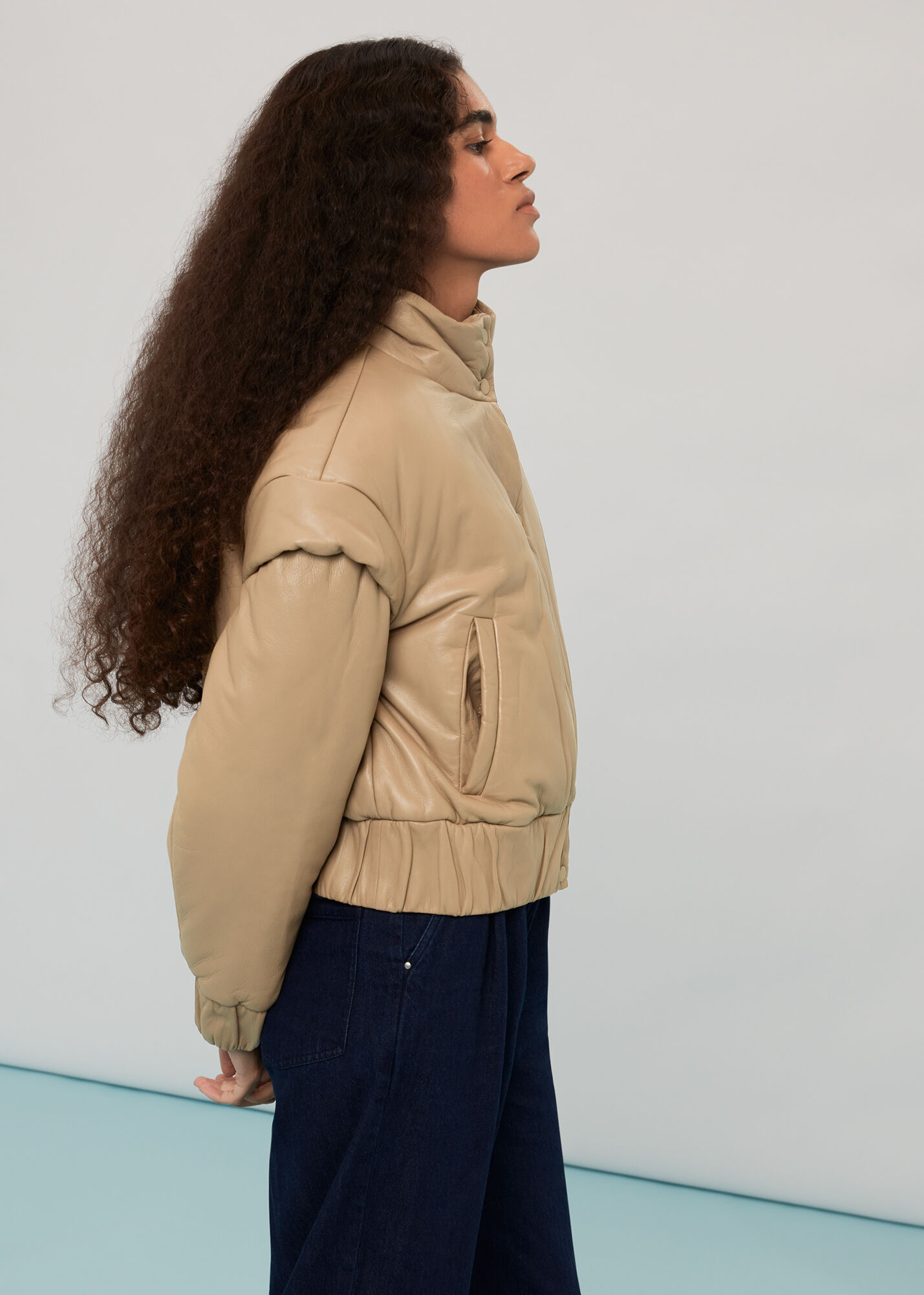 Beige Finn Leather Puffer Jacket | WHISTLES | Whistles UK