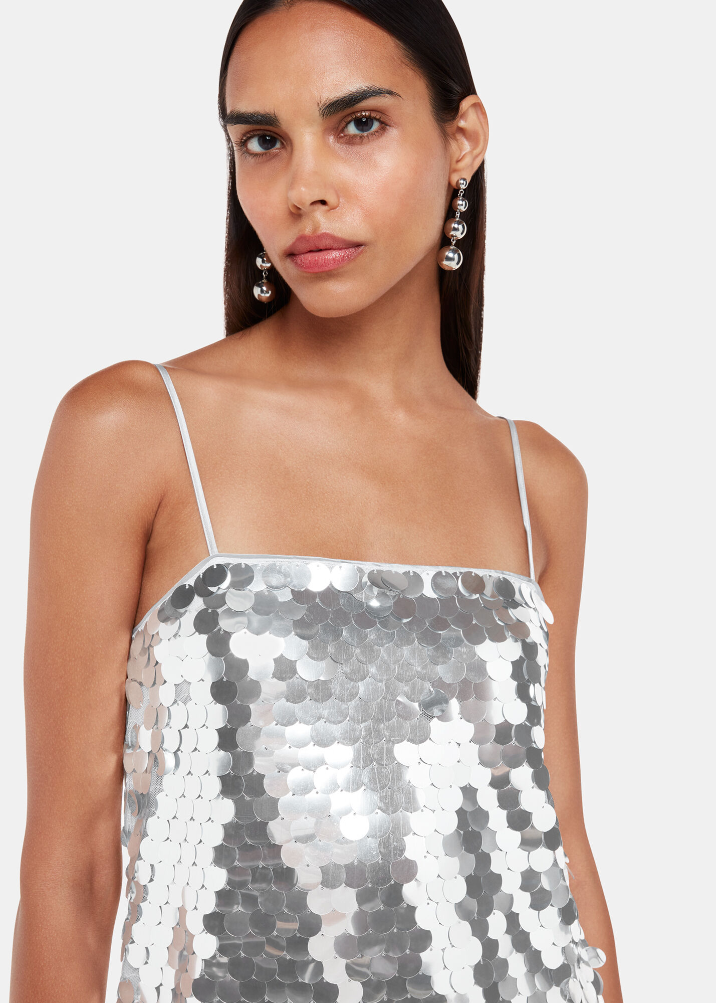 Silver Sequin Sleeveless A-Line Mini Dress | Whistles | Whistles UK