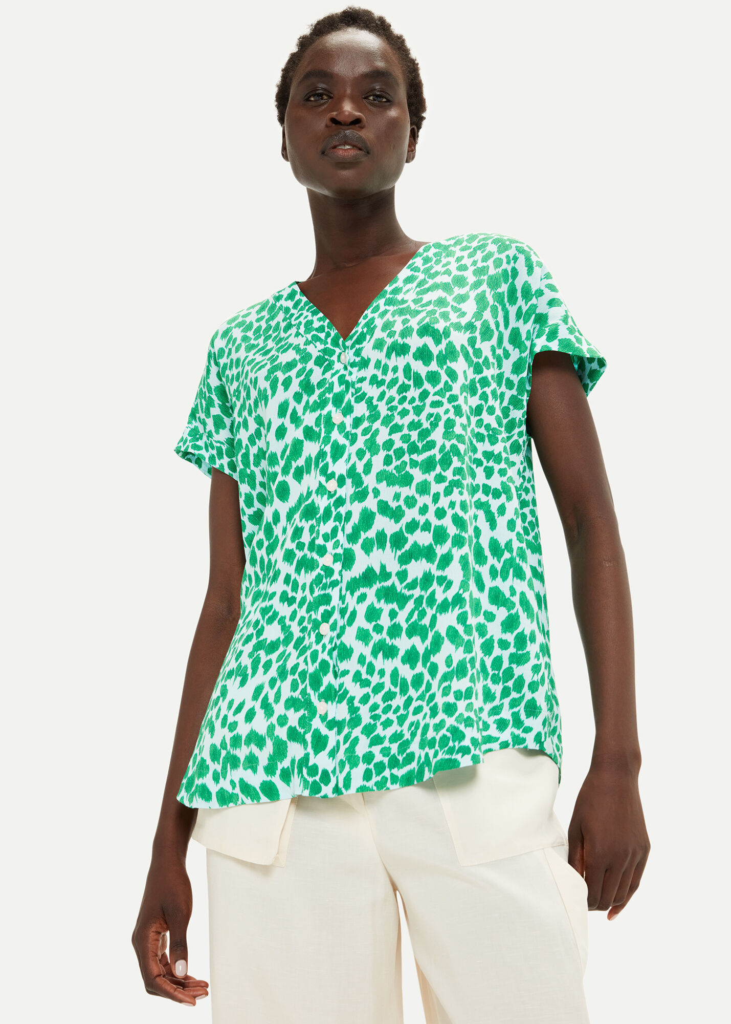 Green/Multi Smooth Leopard Print Blouse | WHISTLES | Whistles UK