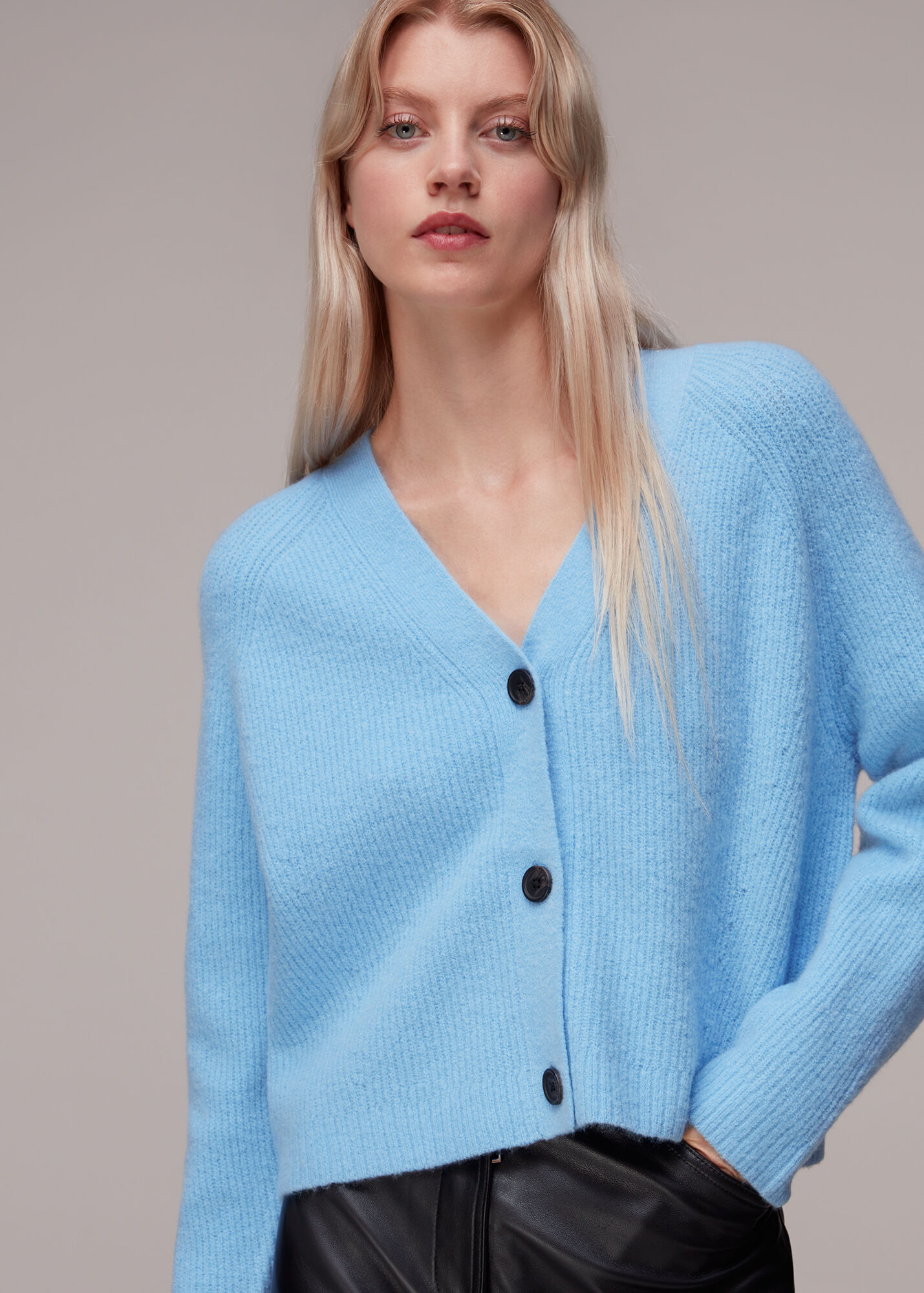 Pale Blue Skye Ribbed Cardigan | WHISTLES | Whistles UK