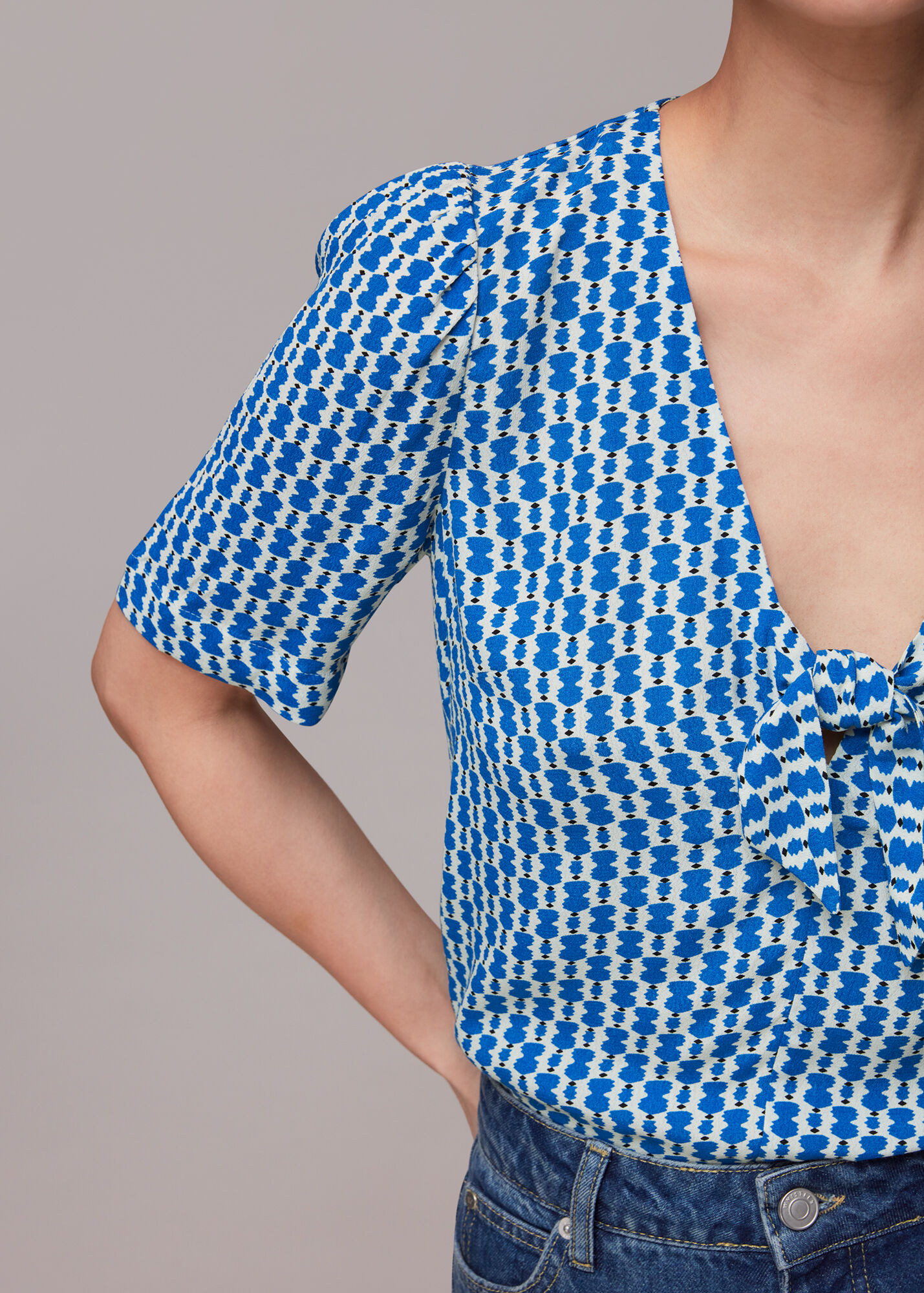 Blue/Multi Vertical Stack Bow Top | WHISTLES | Whistles UK