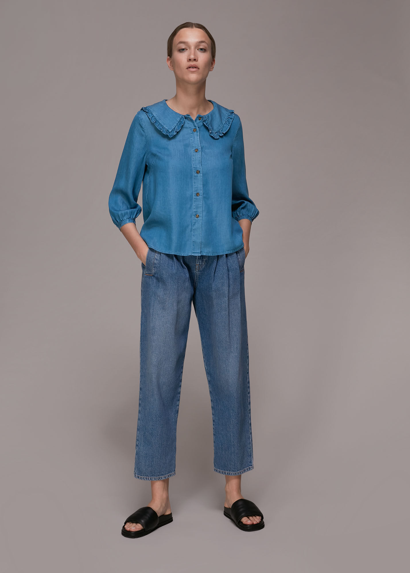 Denim Collar Detail Denim Shirt | WHISTLES