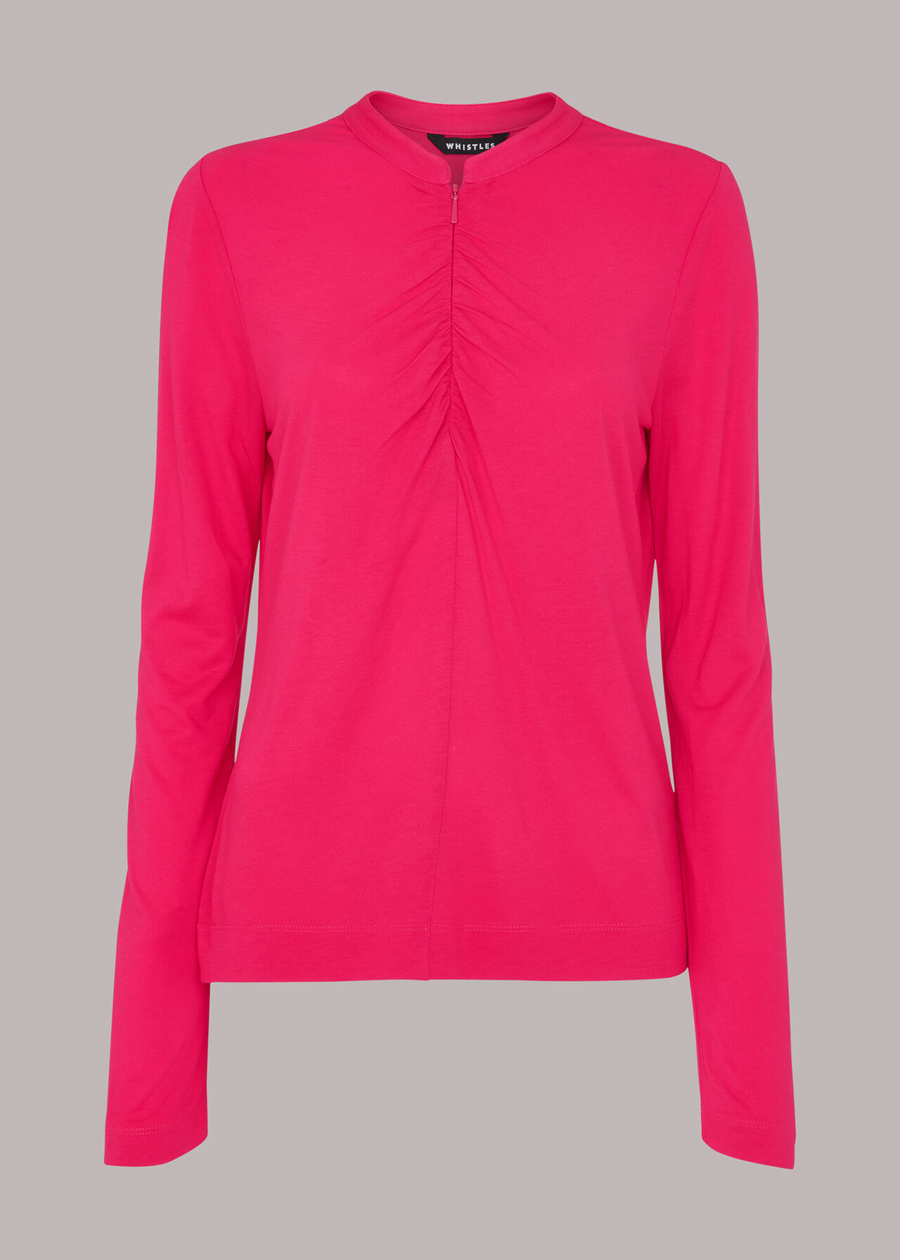 Pink Ruched Zip Neck Top | WHISTLES | Whistles UK