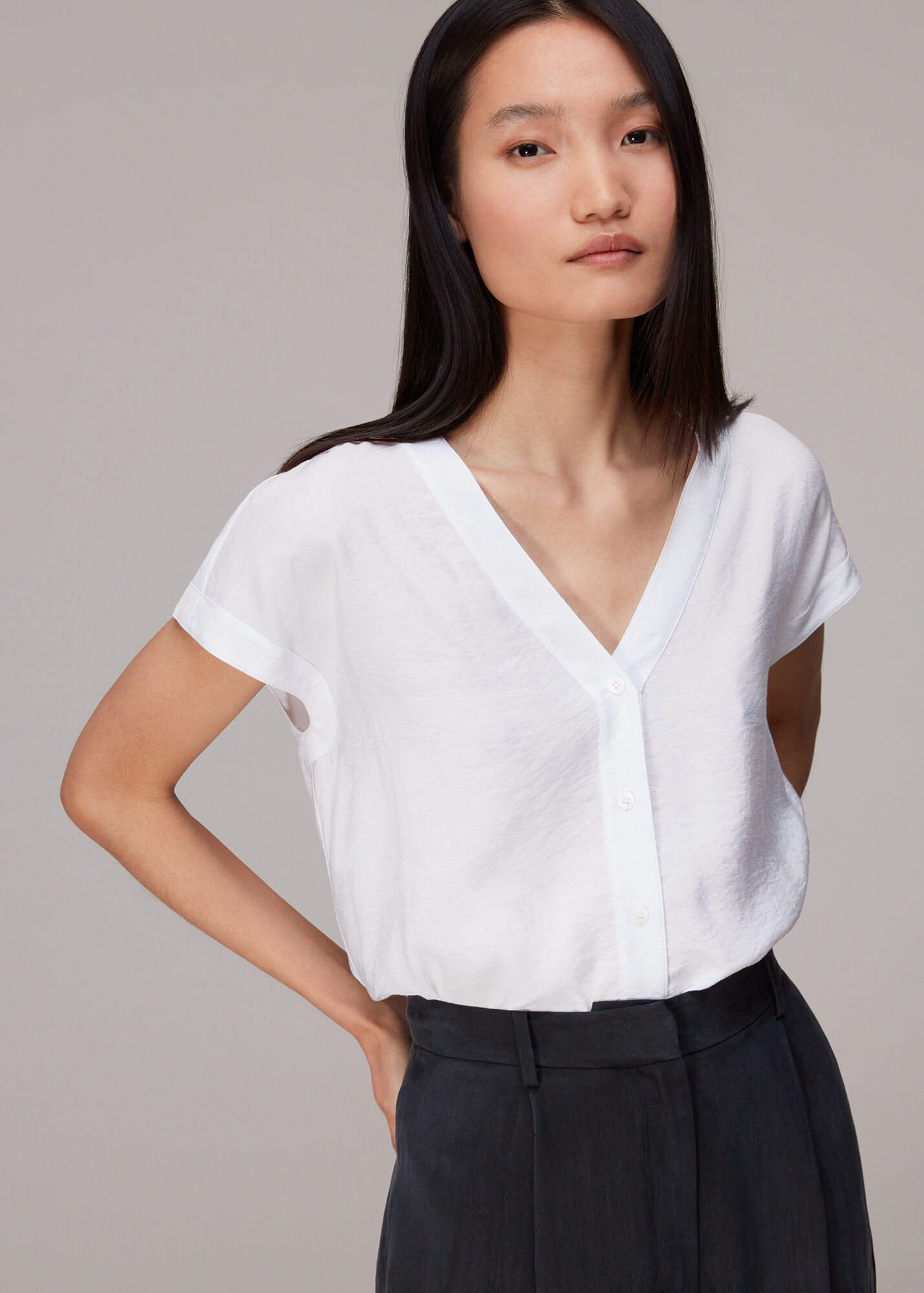 White Nicola V Neck Blouse | WHISTLES | Whistles UK