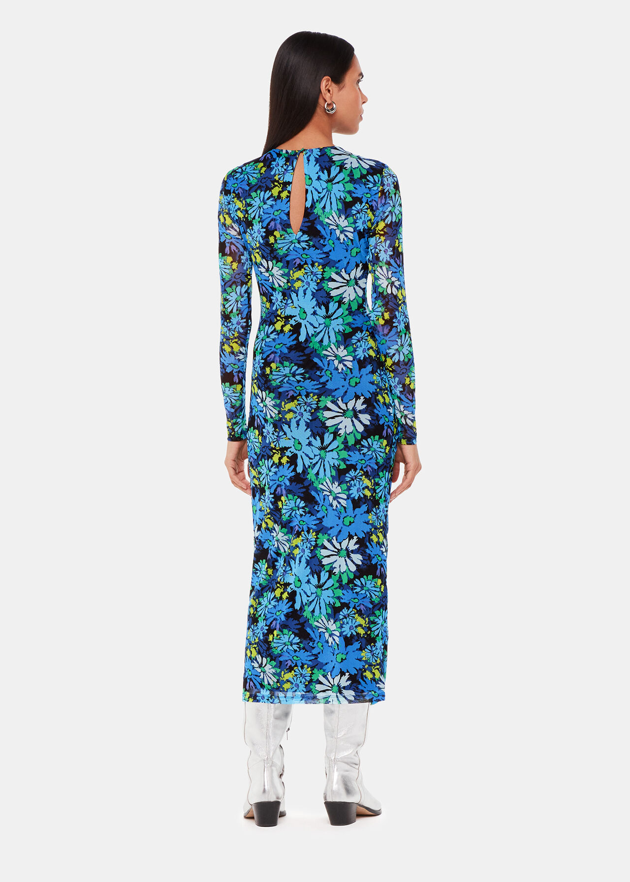 Blue/Multi Retro Floral Mesh Dress | WHISTLES