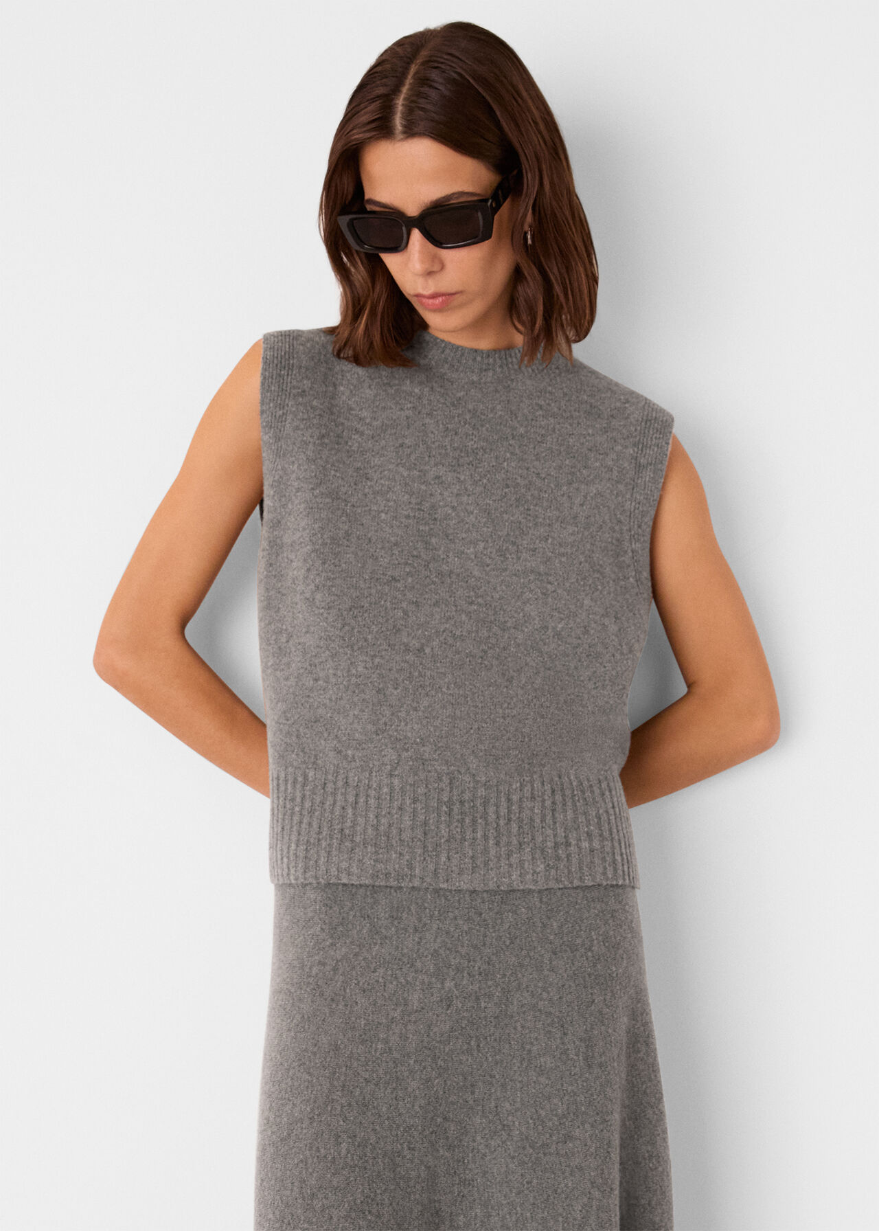 Grey Wool Sleeveless Tank | WHISTLES | Whistles UK
