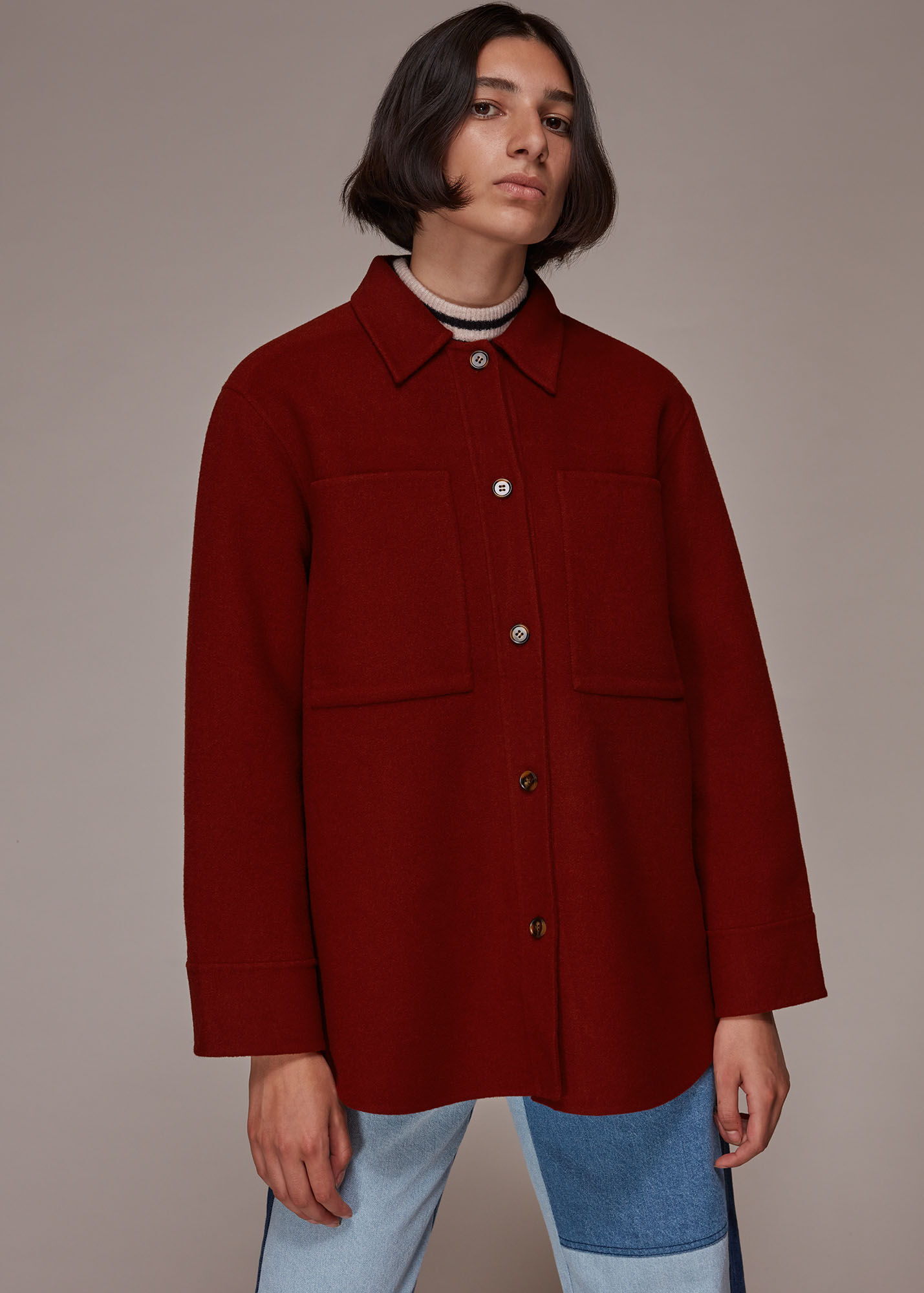 Dark Red Classic Wool Overshirt | WHISTLES | Whistles UK
