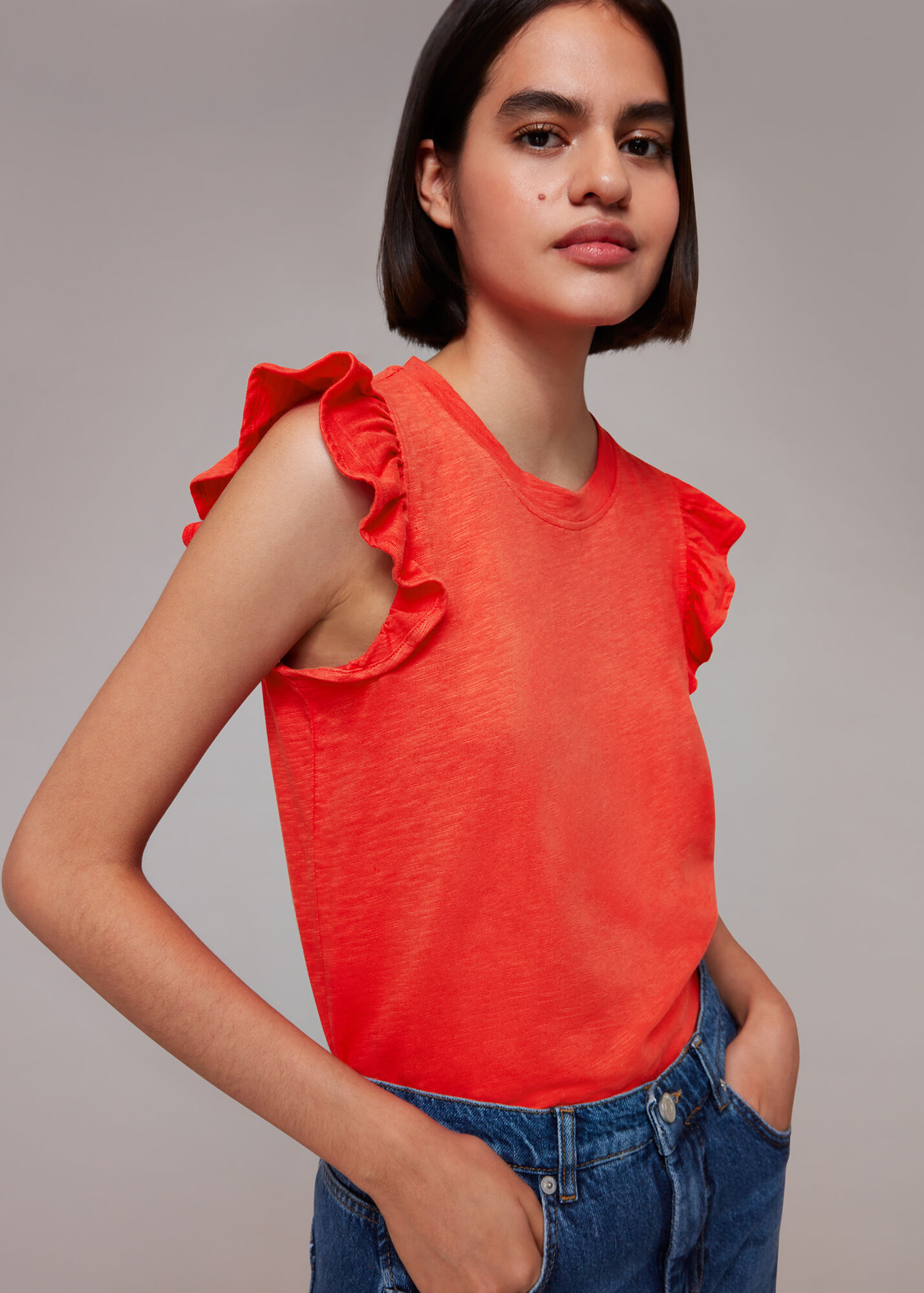 Red Frill Cap Sleeve T-Shirt | WHISTLES