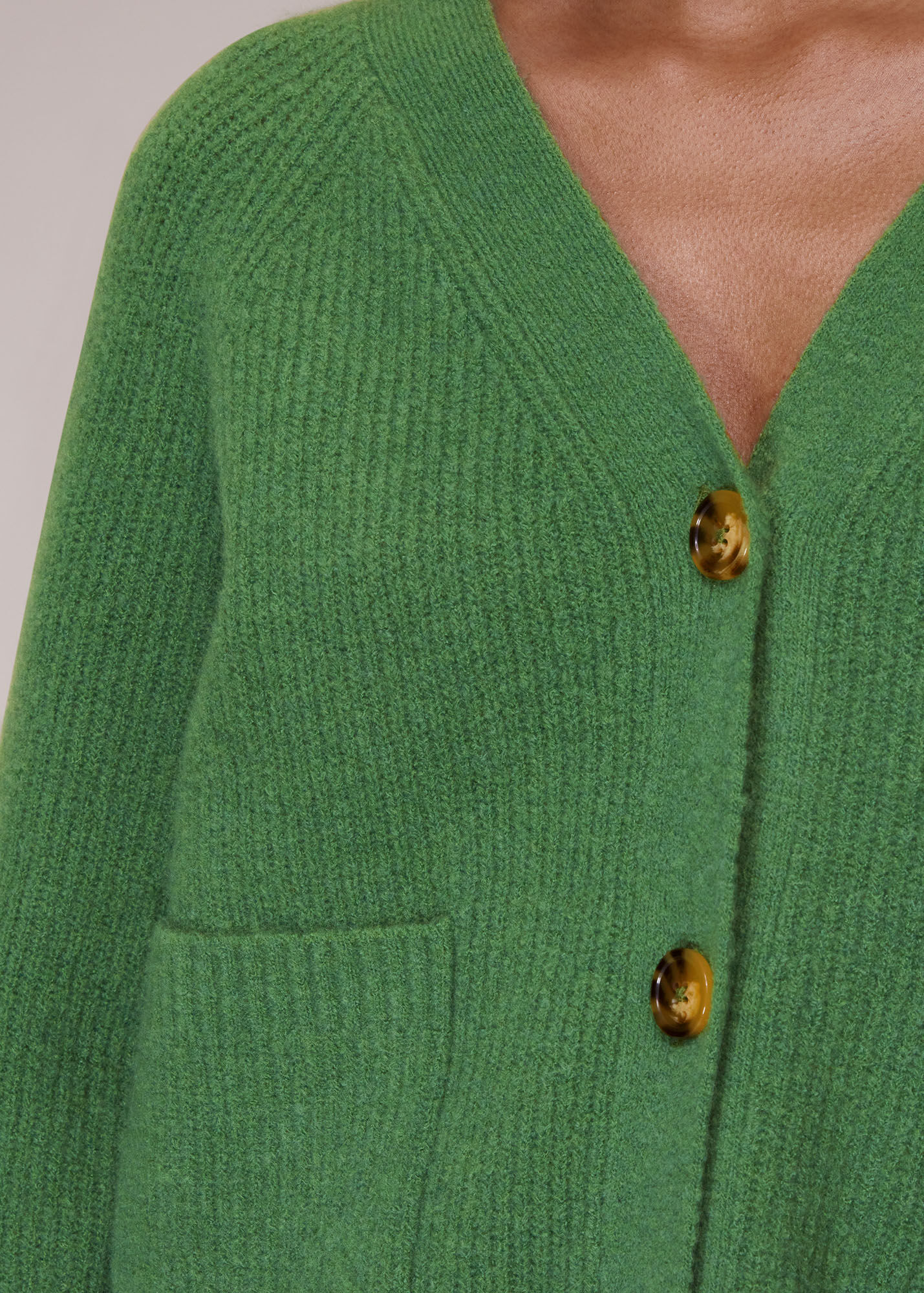 Green Ribbed Pocket Cardigan | WHISTLES | Whistles UK