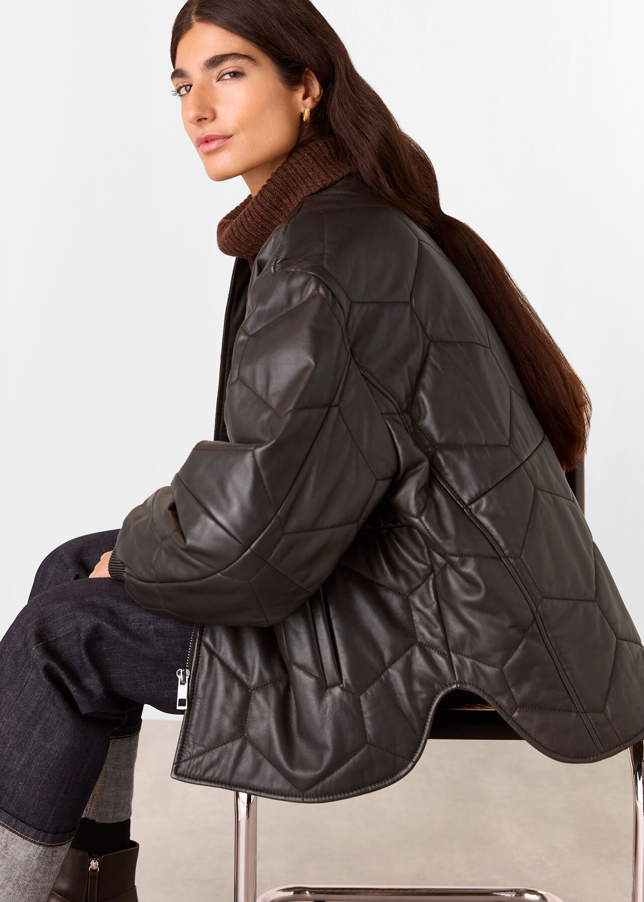 Burgundy Cleo Leather Quilted Jacket | WHISTLES | Whistles US