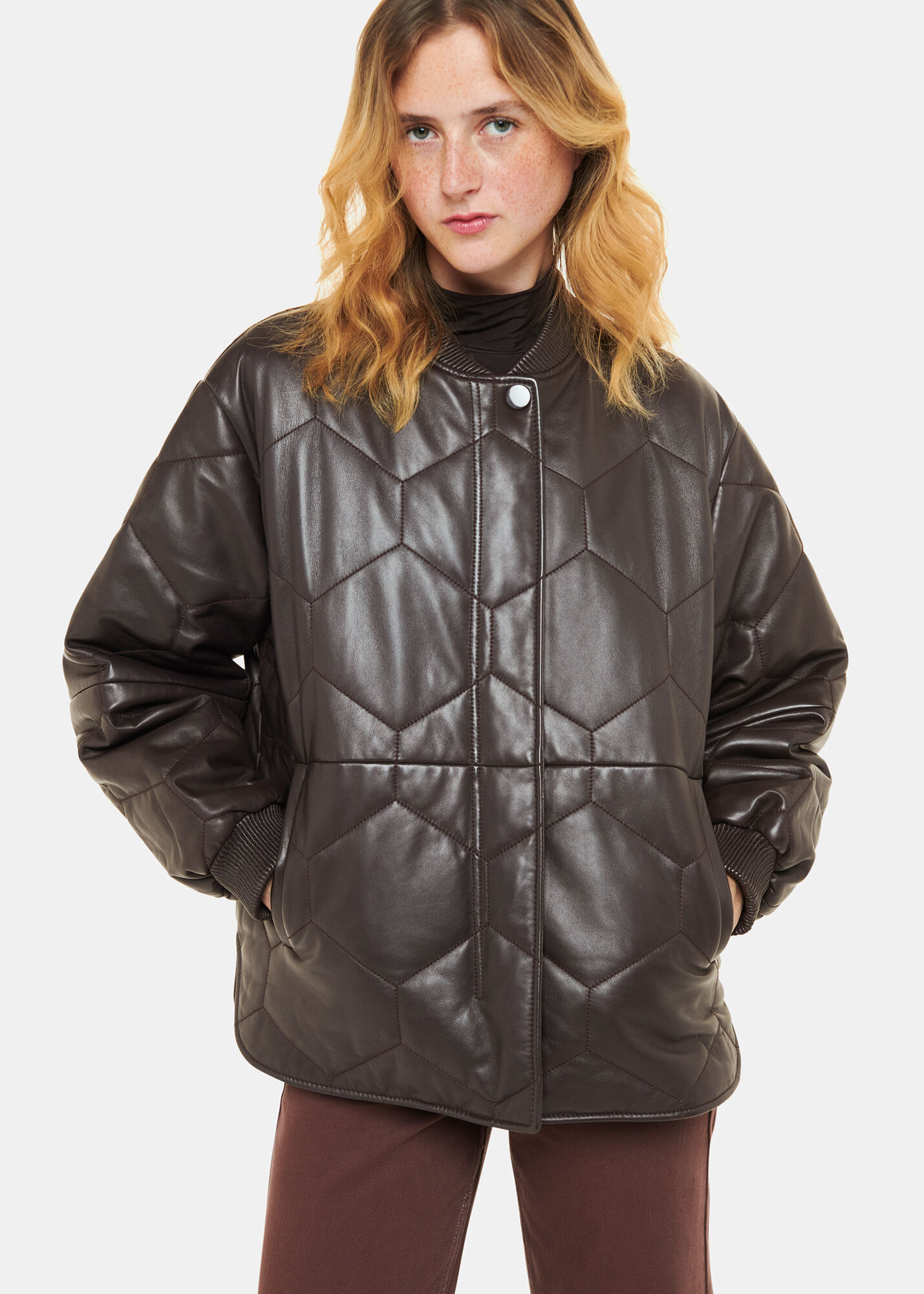Burgundy Cleo Leather Quilted Jacket | WHISTLES