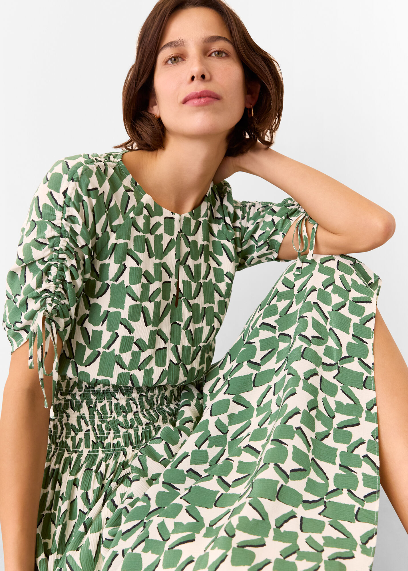 Ivory/Multi Abstract Squares Midi Dress | WHISTLES | Whistles UK