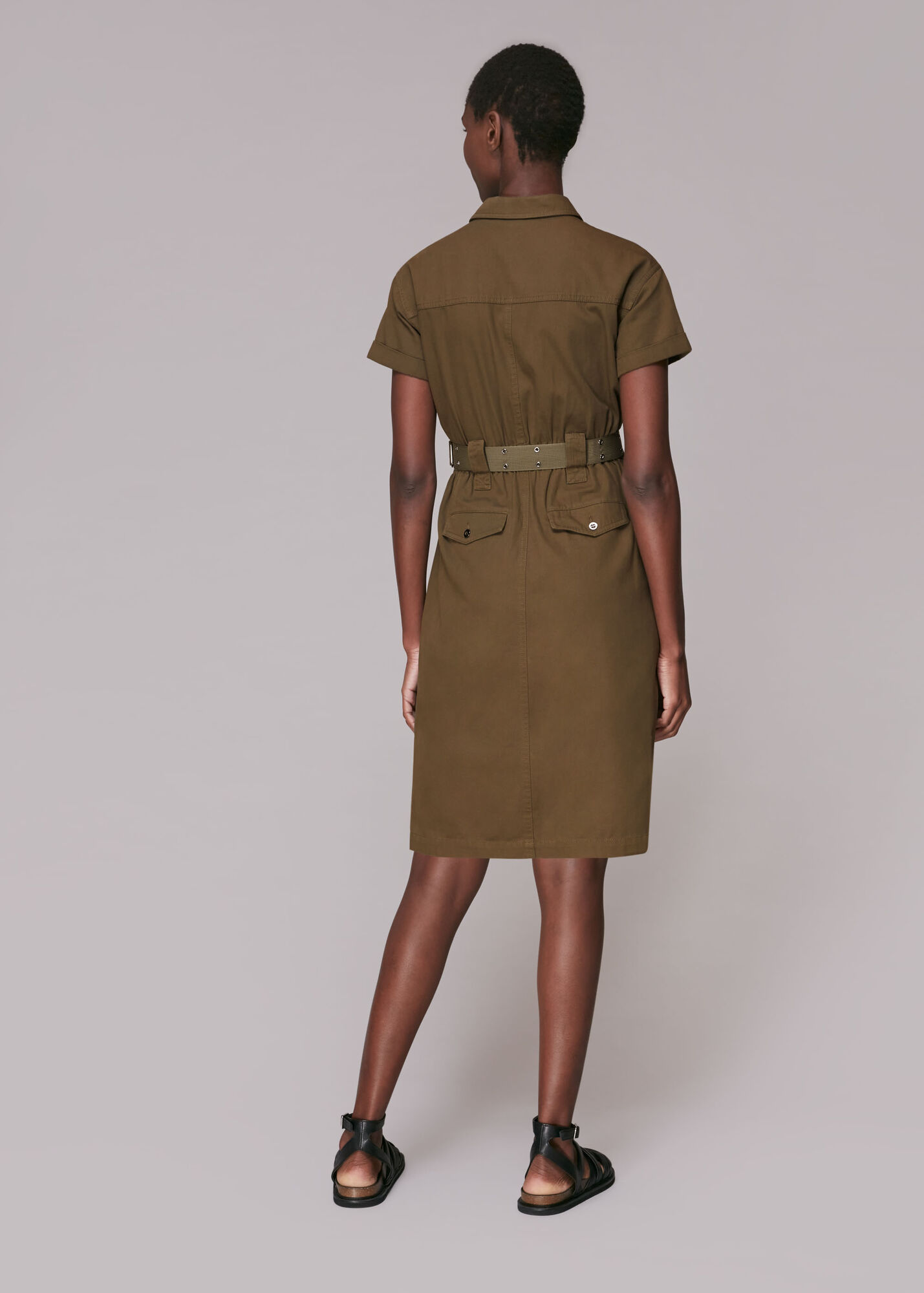Khaki Asymmetric Utility Dress | WHISTLES | Whistles UK