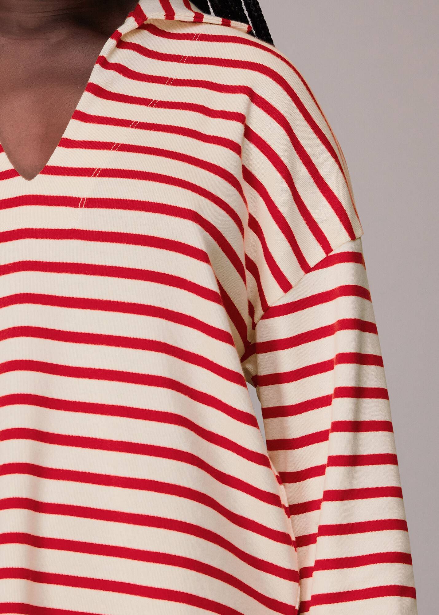 Red/Multi Breton Jersey Shirt | WHISTLES | Whistles UK
