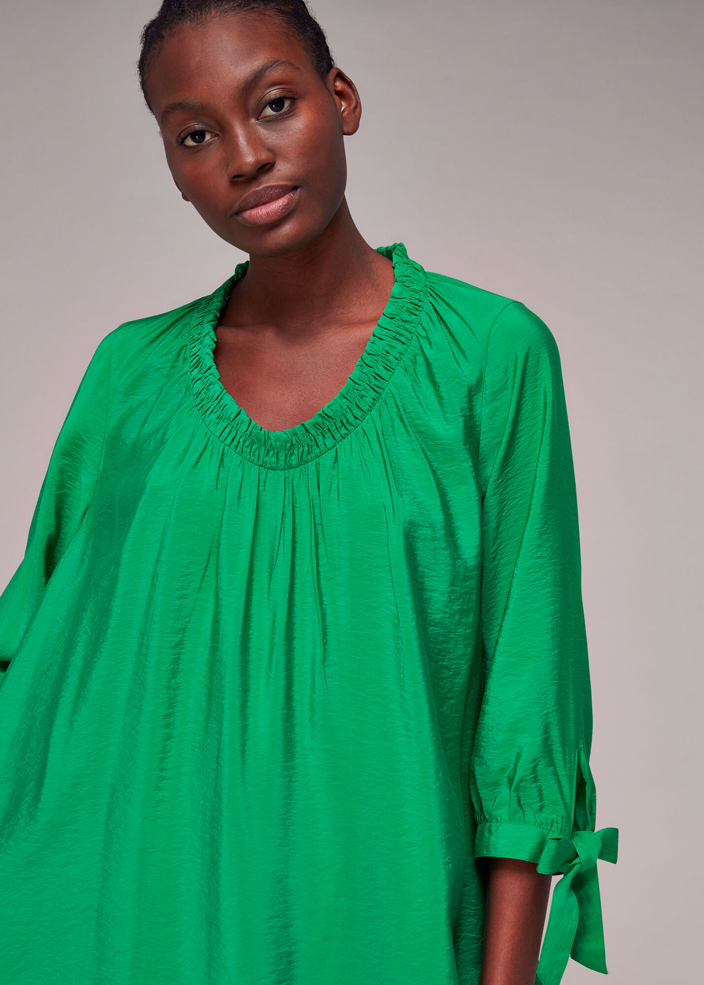 Green Lydia Gathered Trapeze Dress | WHISTLES | Whistles UK