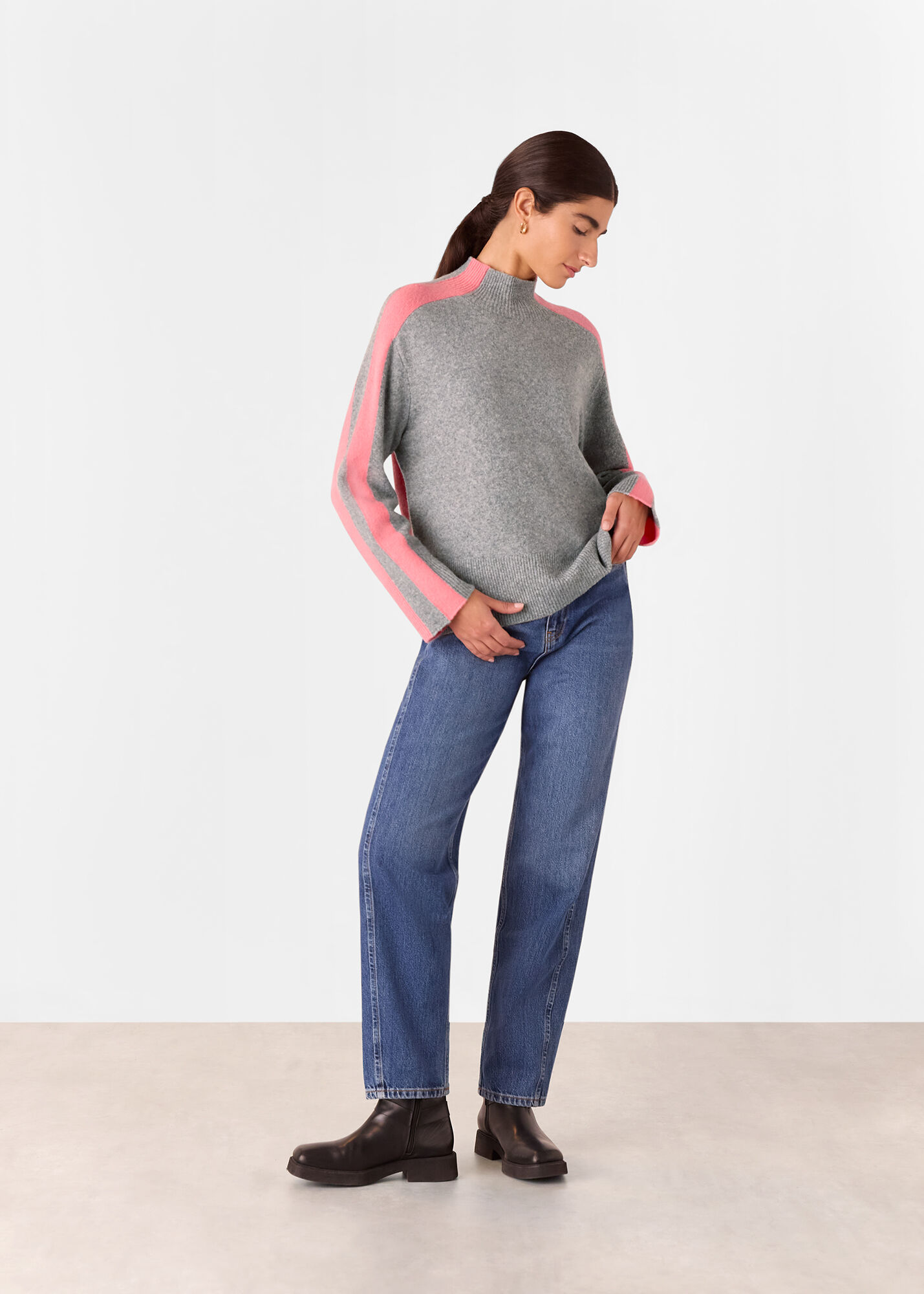 Women's Gray & Pink Color Block Wool Mix Sweater | Whistles US