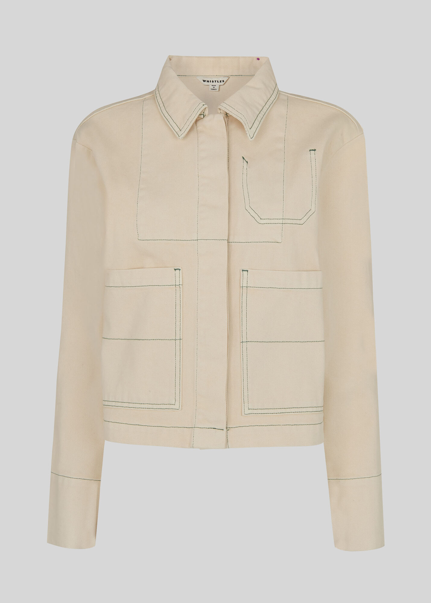 Ivory/Multi Contrast Stitch Denim Jacket | WHISTLES