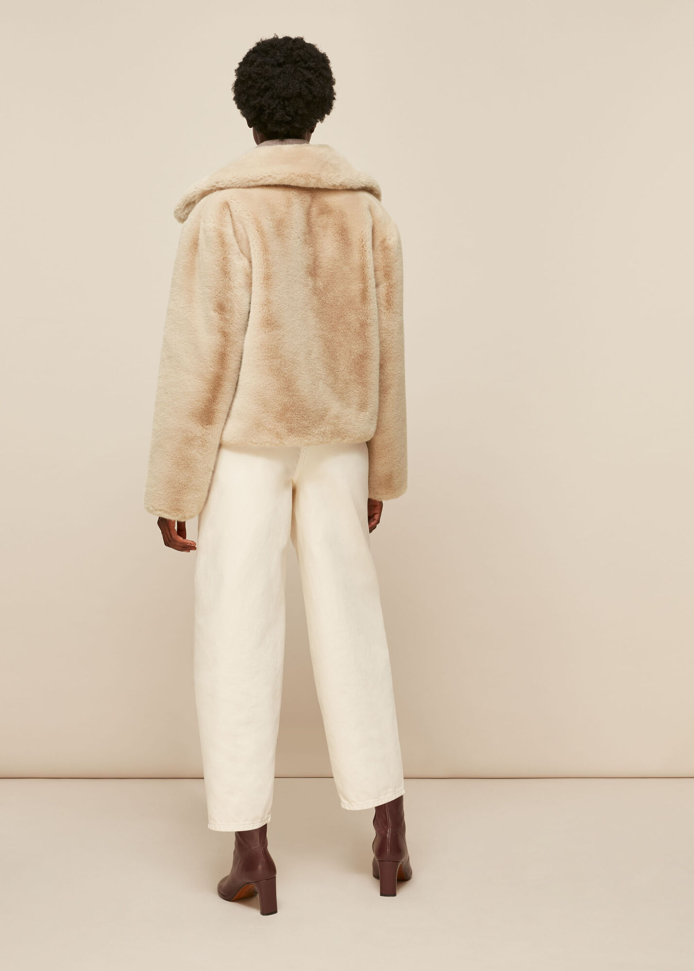 Neutral Short Faux Fur Coat | WHISTLES | Whistles UK
