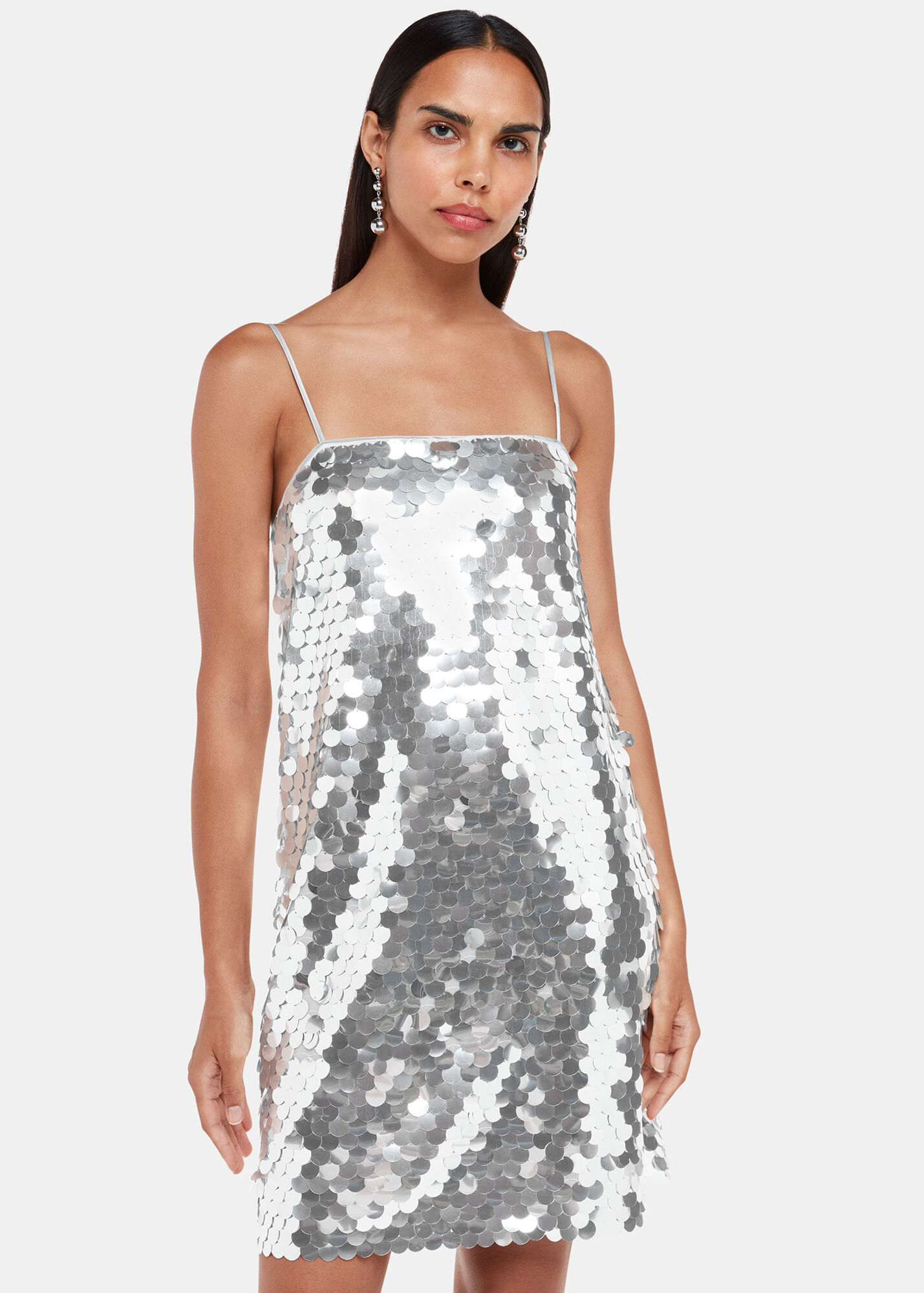 Silver Sequin Sleeveless A-Line Mini Dress | Whistles | Whistles UK