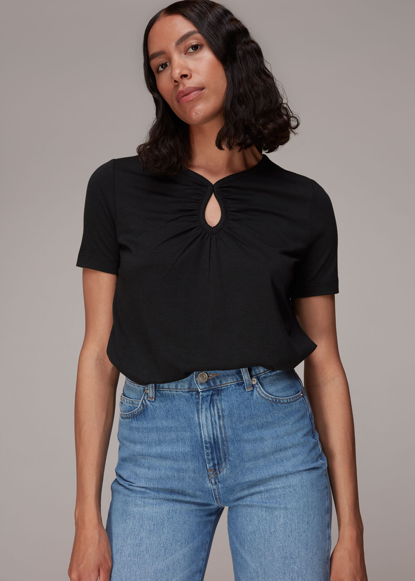 Black Kirby Keyhole Tshirt | WHISTLES | Whistles UK