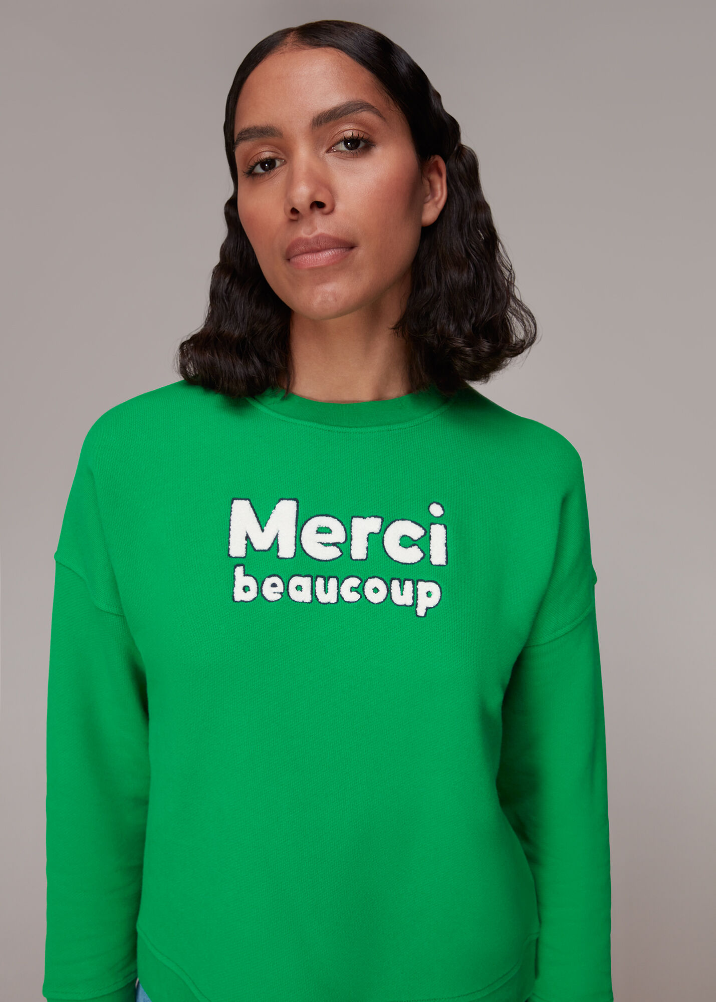 Green Merci Beaucoup Sweat | WHISTLES | Whistles UK