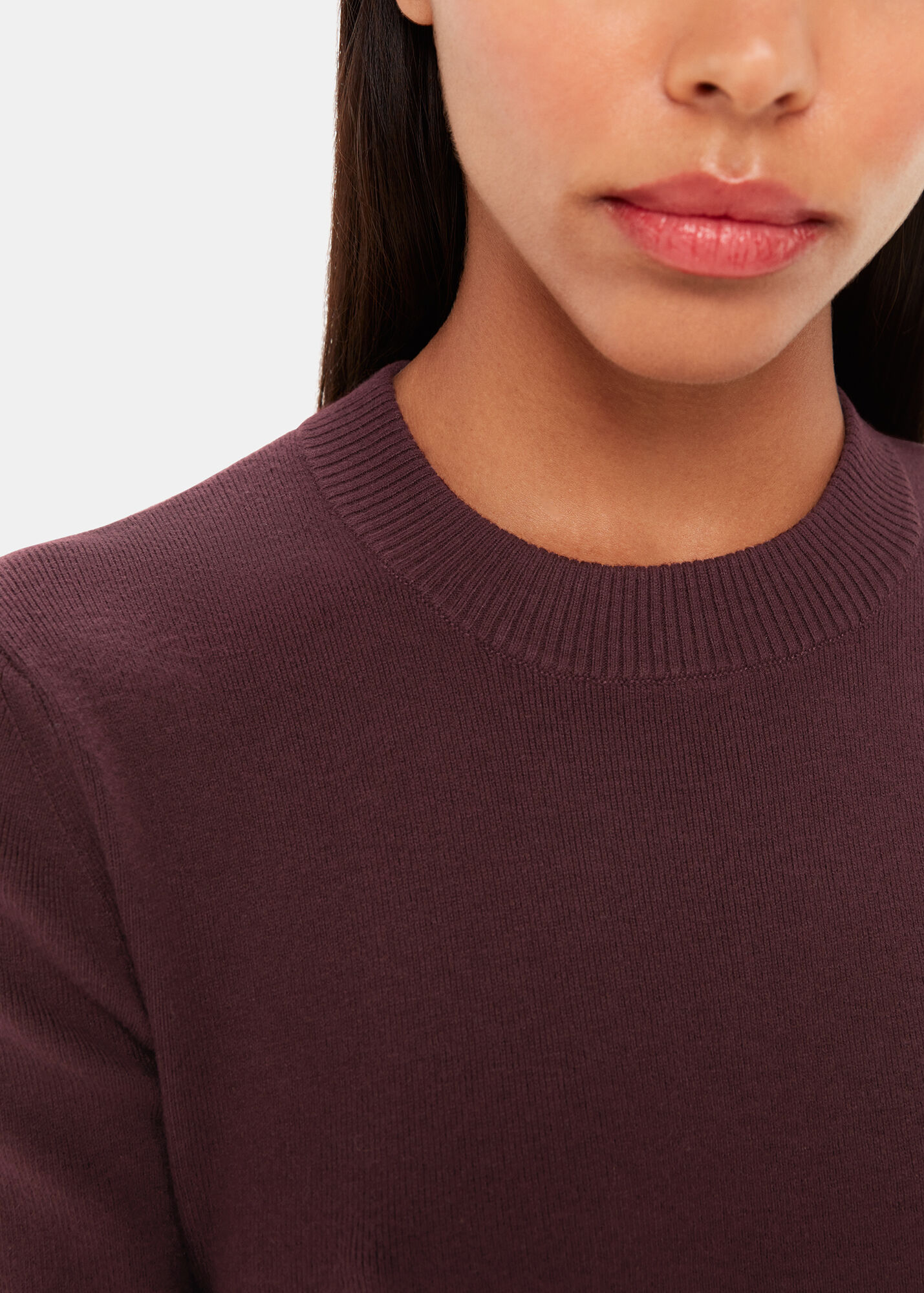 Burgundy Keyhole Back Crew Neck Knit | WHISTLES | Whistles UK