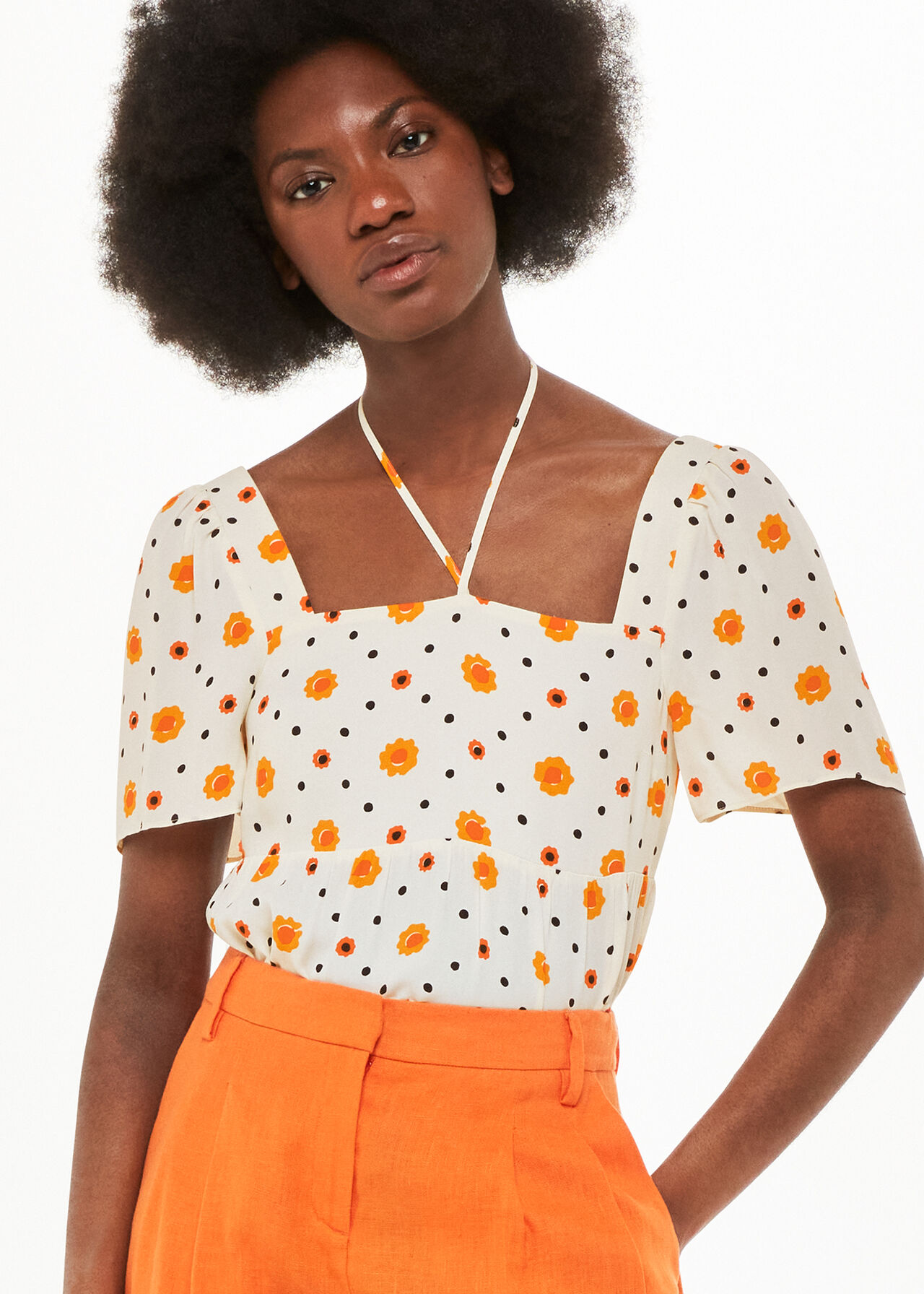 Ivory/Multi Flower Diamond Tie Detail Top | WHISTLES