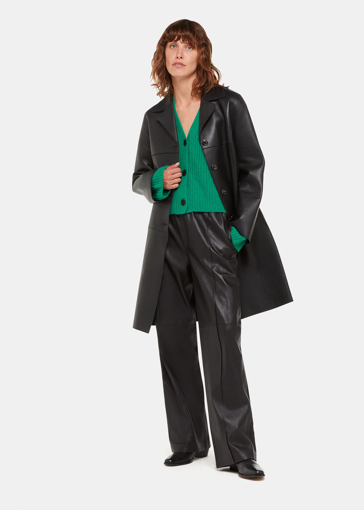 Green Wool Mix Rib Cardigan Whistles