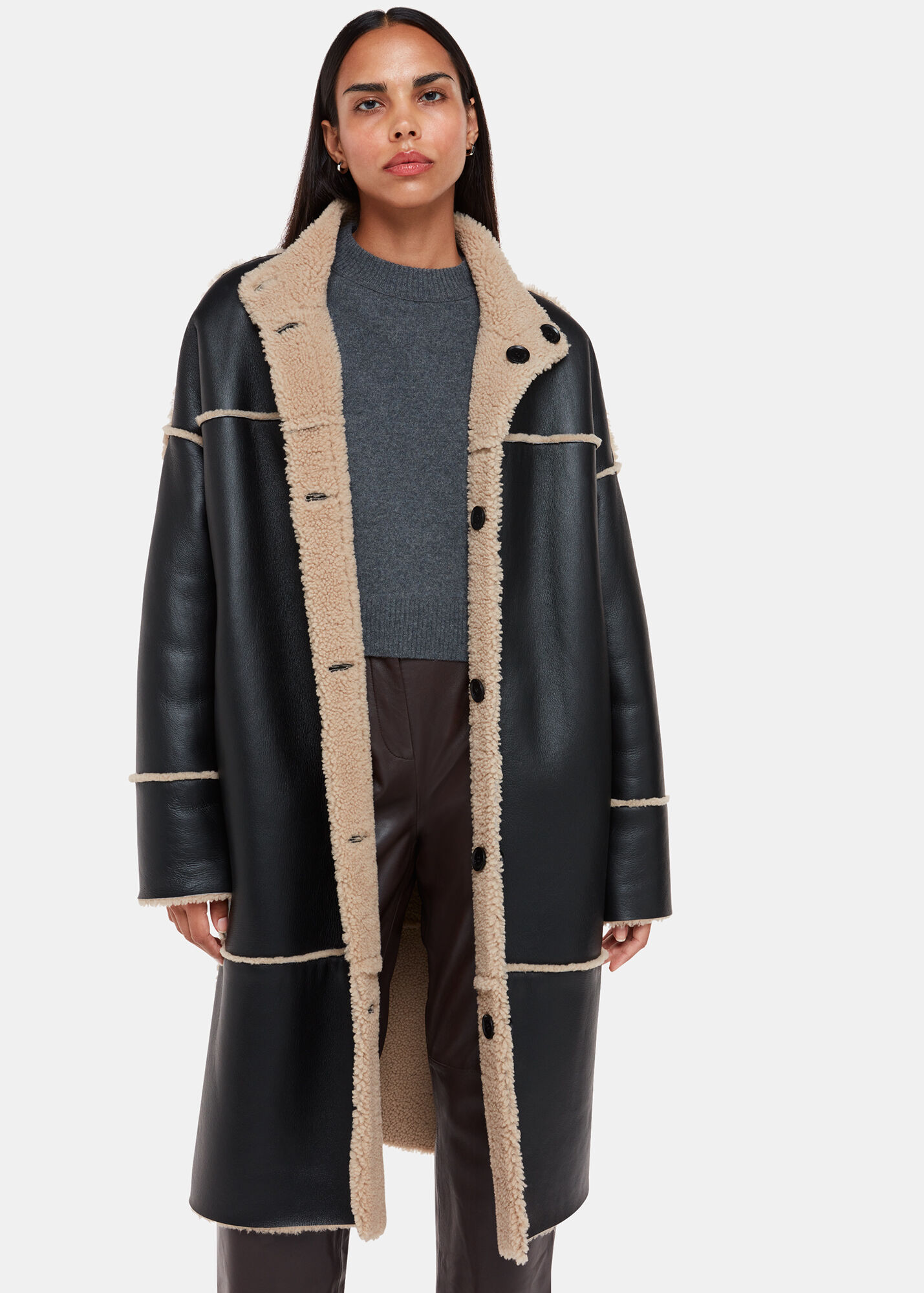 Black/Multi Zo Reversible Shearling Coat | WHISTLES