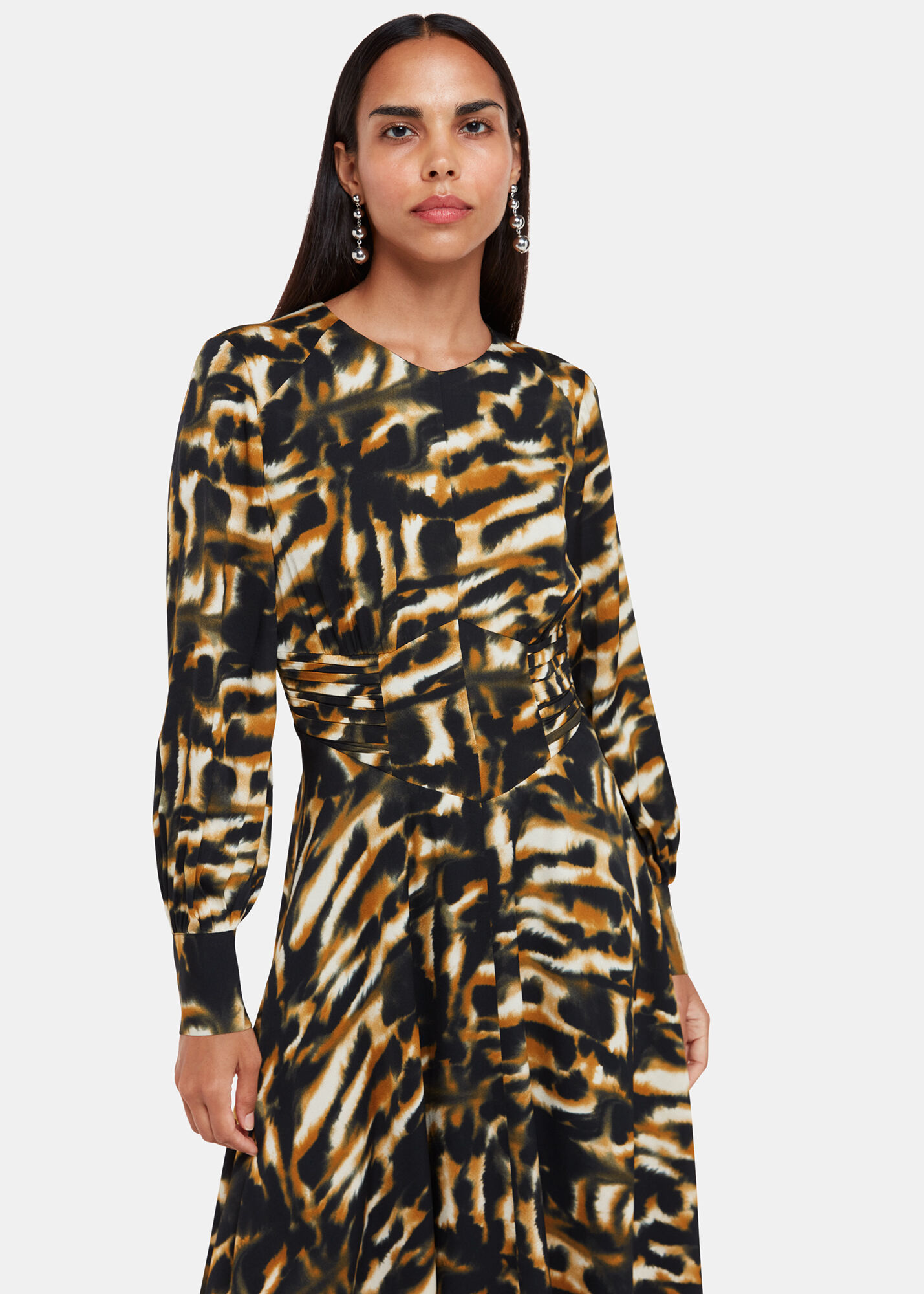 Multicolour Smoke Print Gathered Dress | WHISTLES | Whistles UK
