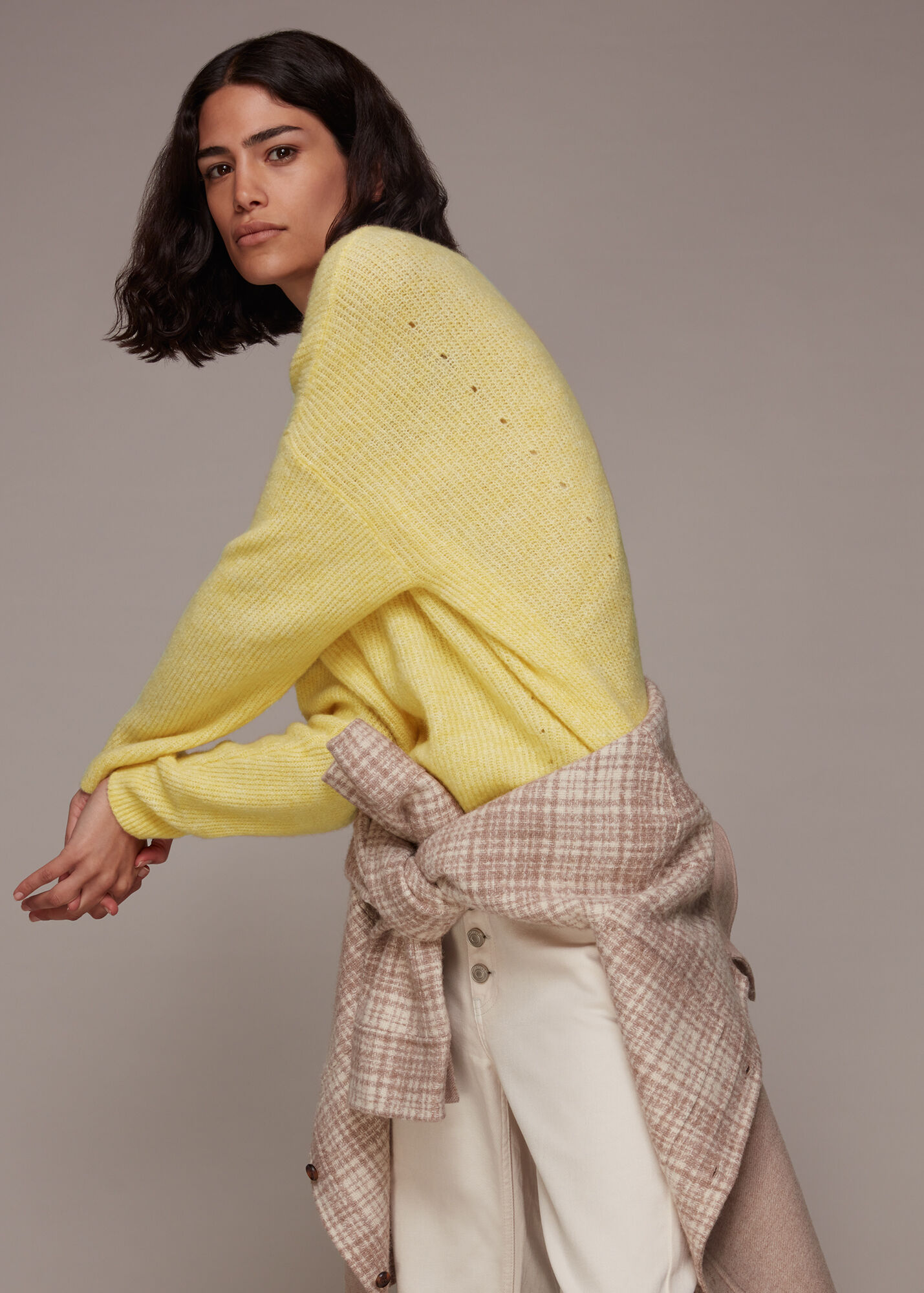 Yellow Ribbed Crew Neck Jumper | WHISTLES | Whistles UK