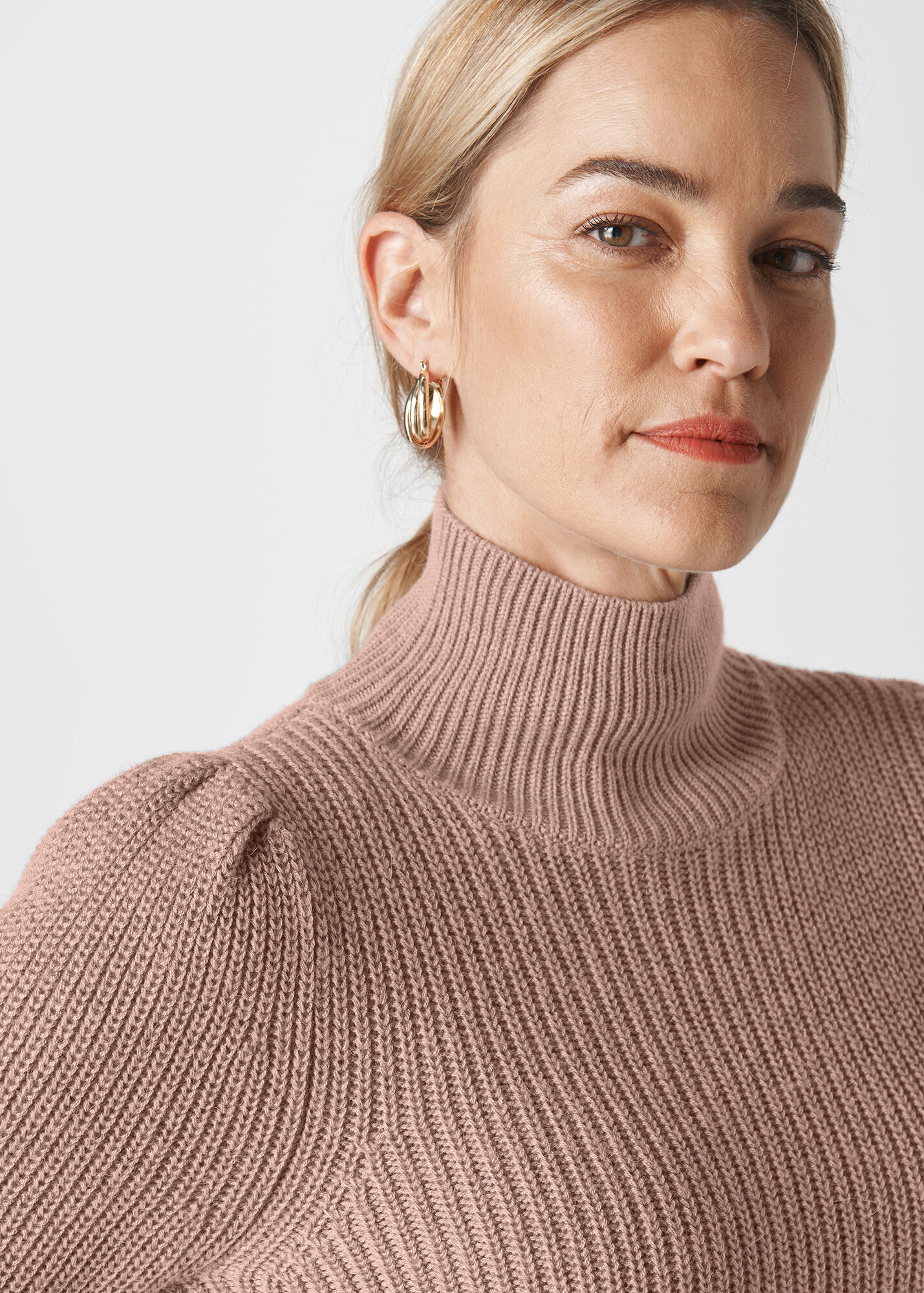 Neutral Puff Sleeve Roll Neck Knit | WHISTLES | Whistles UK