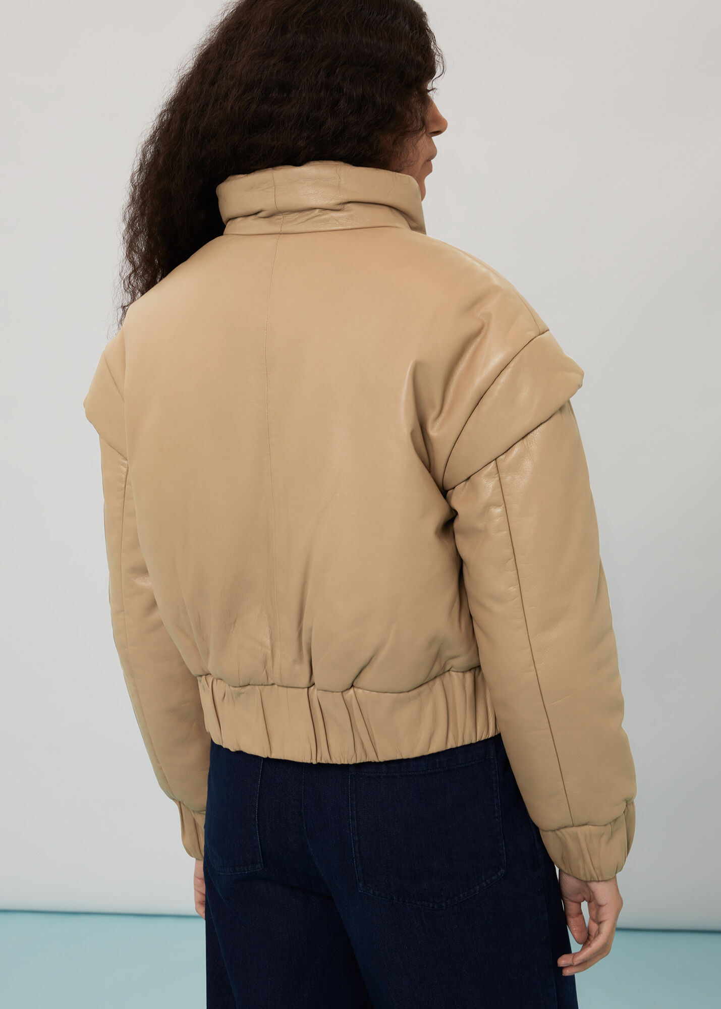 Beige Finn Leather Puffer Jacket | WHISTLES | Whistles UK