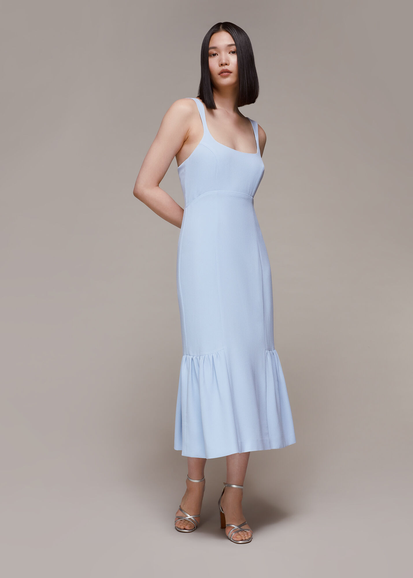 Pale Blue Sarah Tie Detail Dress | WHISTLES | Whistles UK